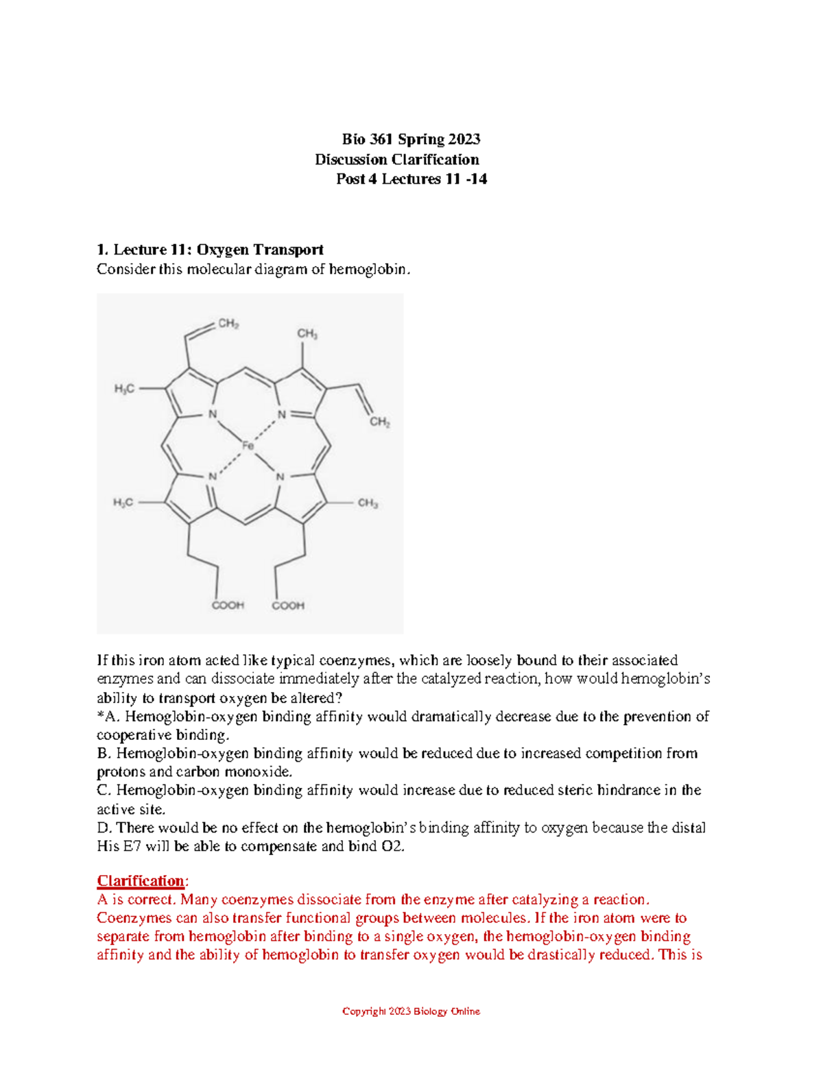 Bio 361 Post 4 Clarification Lec 11-14 - Bio 361 Spring 2023 Discussion Clarification Post 4 ...