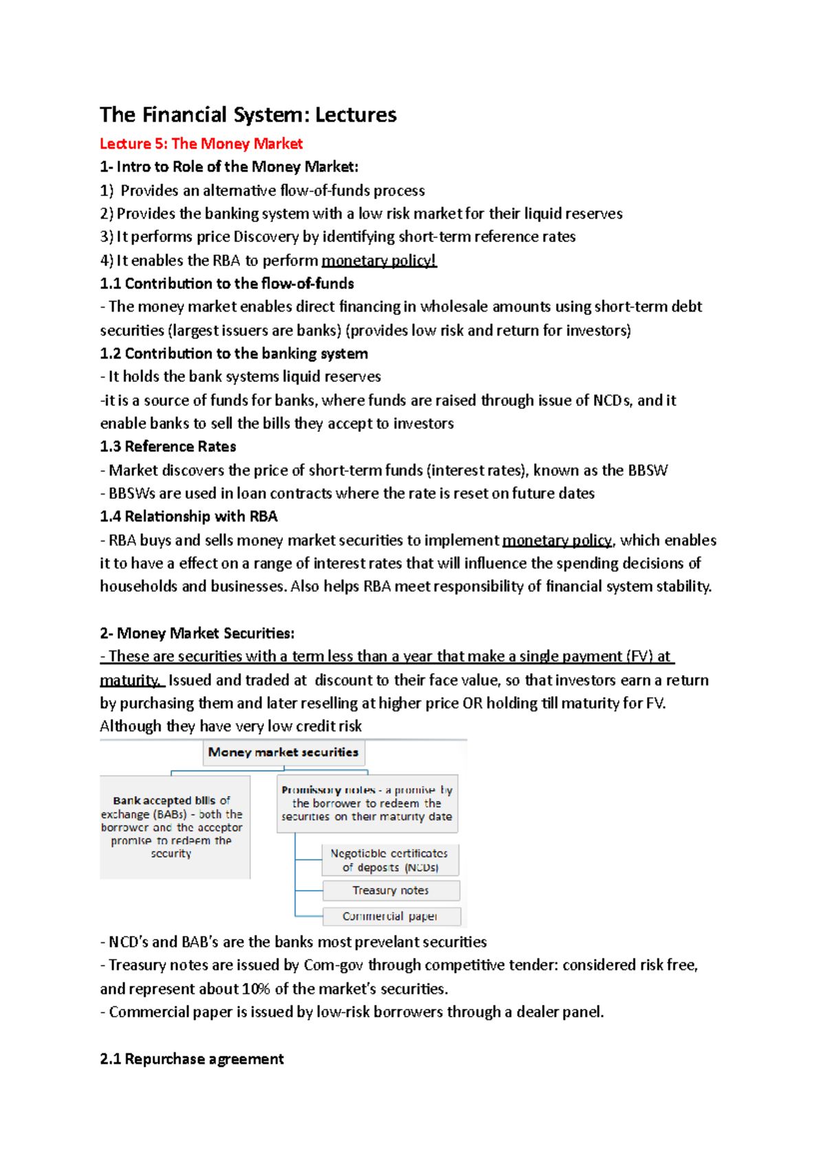 The Financial System Lectures - Lecture notes, lectures 1 - 5 - The ...