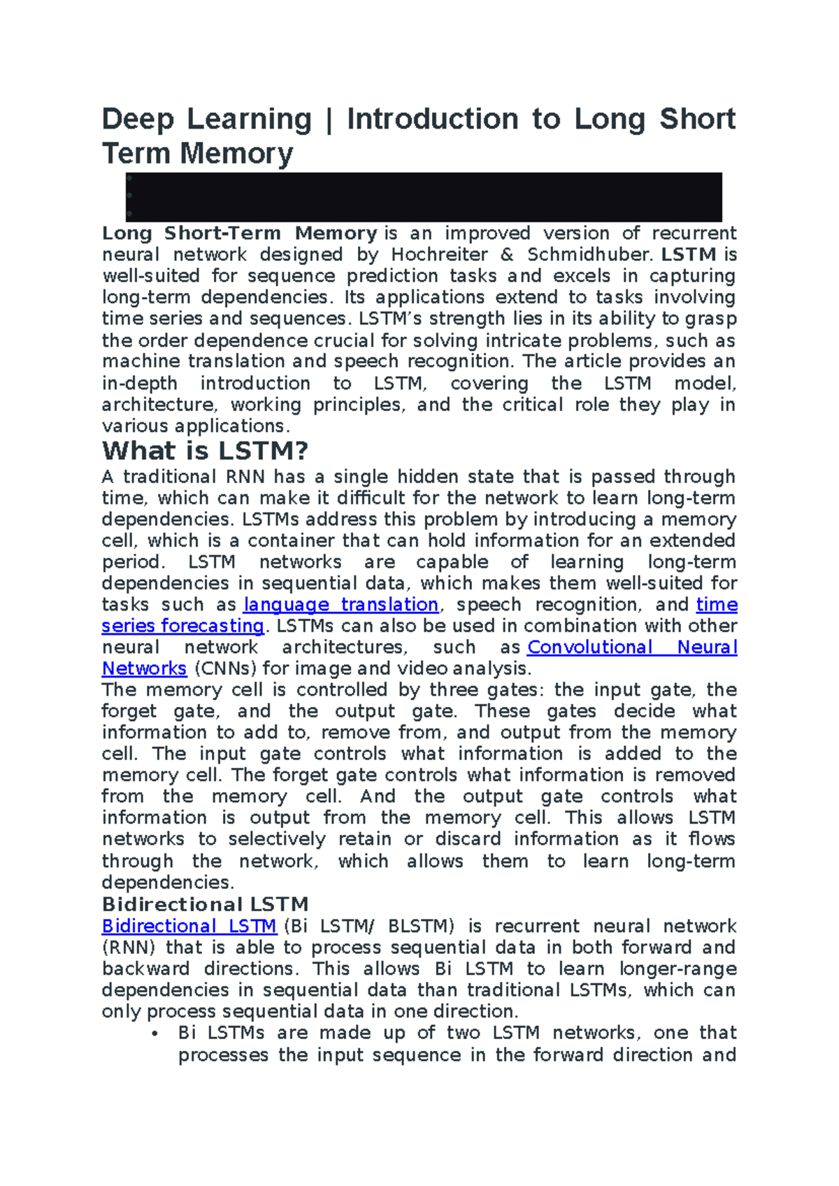 Deep learning - notes - Deep Learning | Introduction to Long Short Term ...