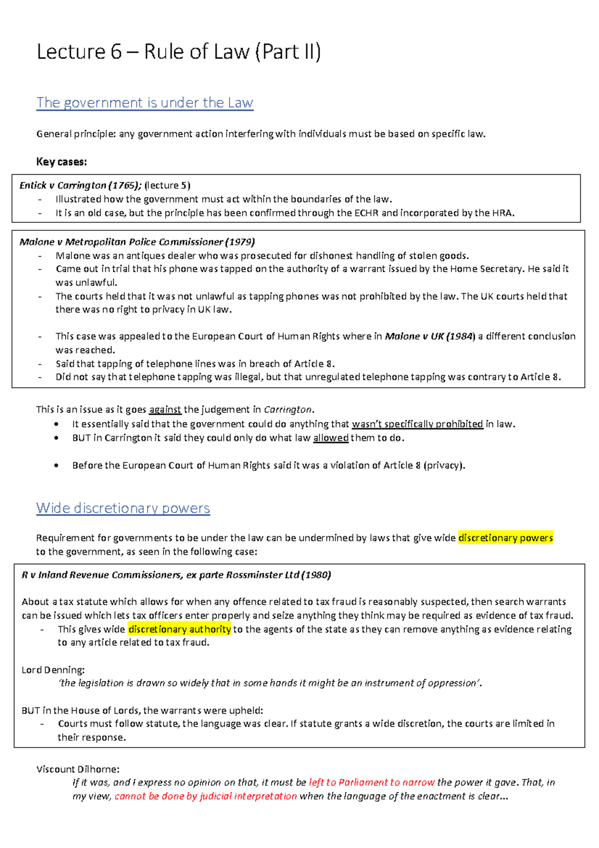 Rule of Law (II) Lecture 6 notes - Lecture 6 – Rule of Law (Part II ...
