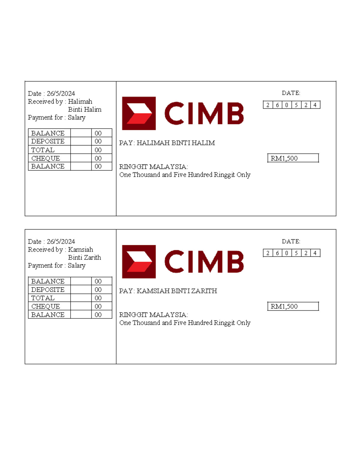 Cheq documen maf - Date : 26/5/ Received by : Halimah Binti Halim ...