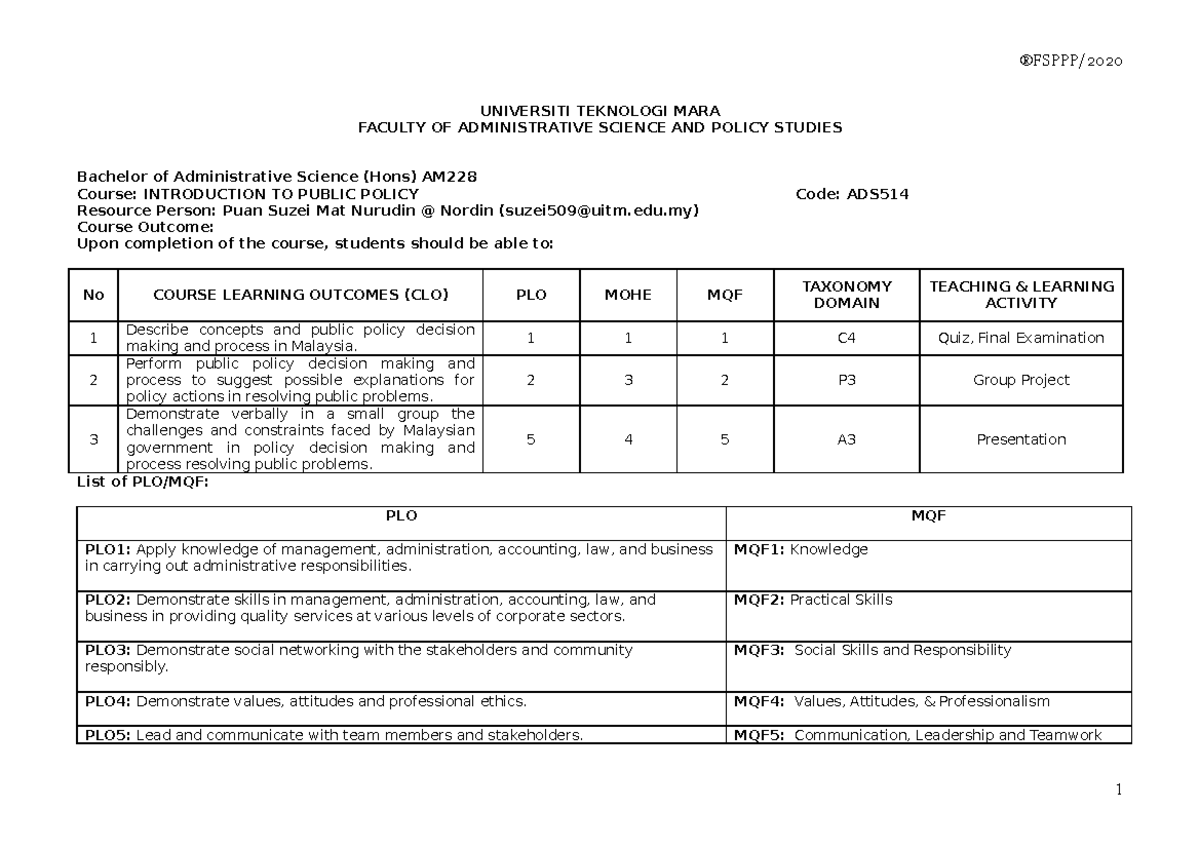 Scheme OF WORK ADS514 MAC - Julai 2020 - UNIVERSITI TEKNOLOGI MARA ...