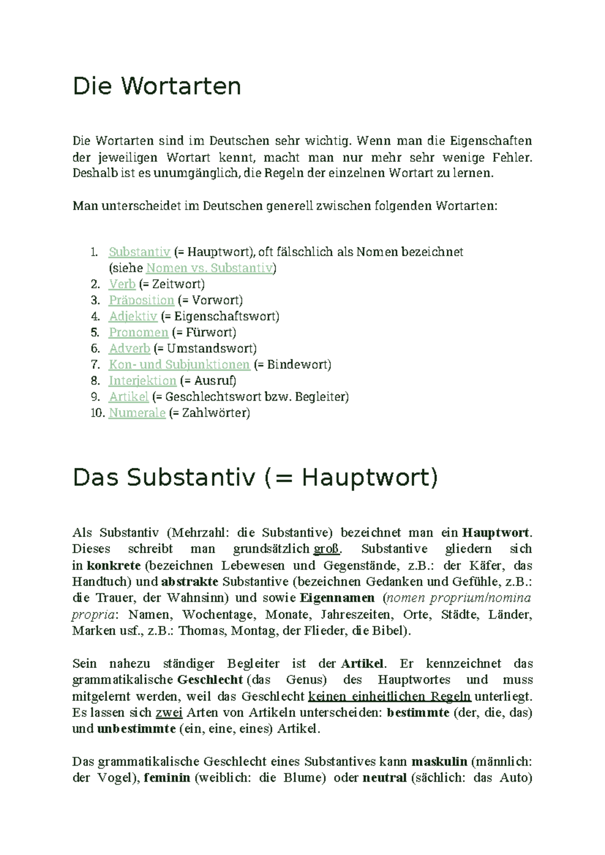 Grammatik - Die Wortarten Die Wortarten sind im Deutschen sehr wichtig ...