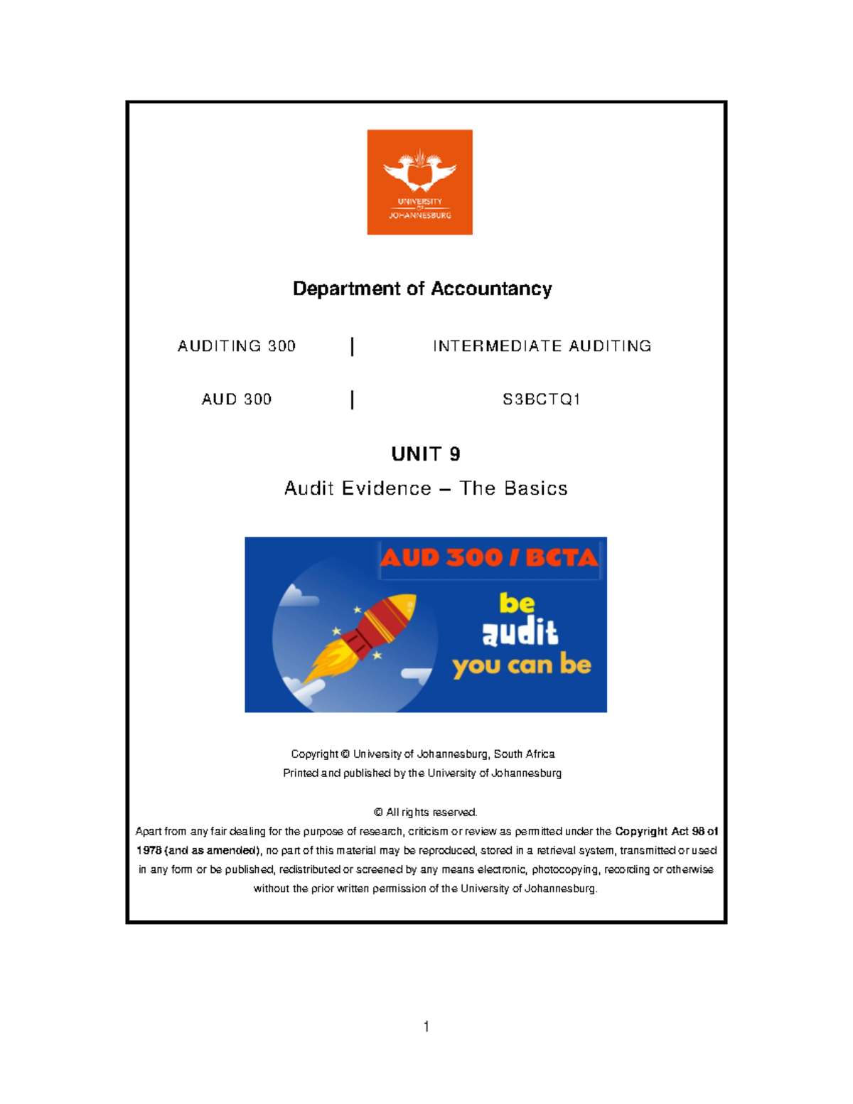 Unit 9 - Audit Evidence and the Basics - Department of Accountancy ...