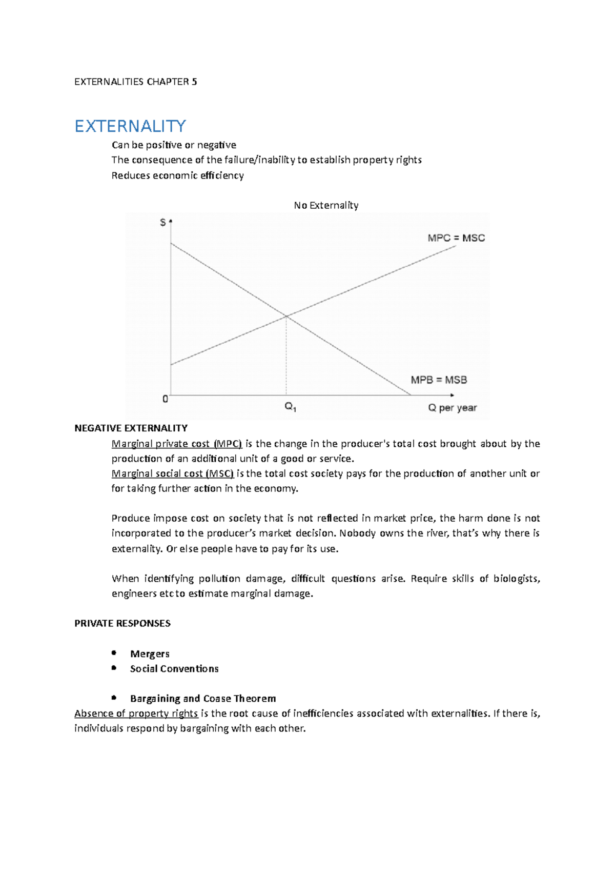 Notes chap5 externalities - EXTERNALITIES CHAPTER 5 EXTERNALITY Can be ...