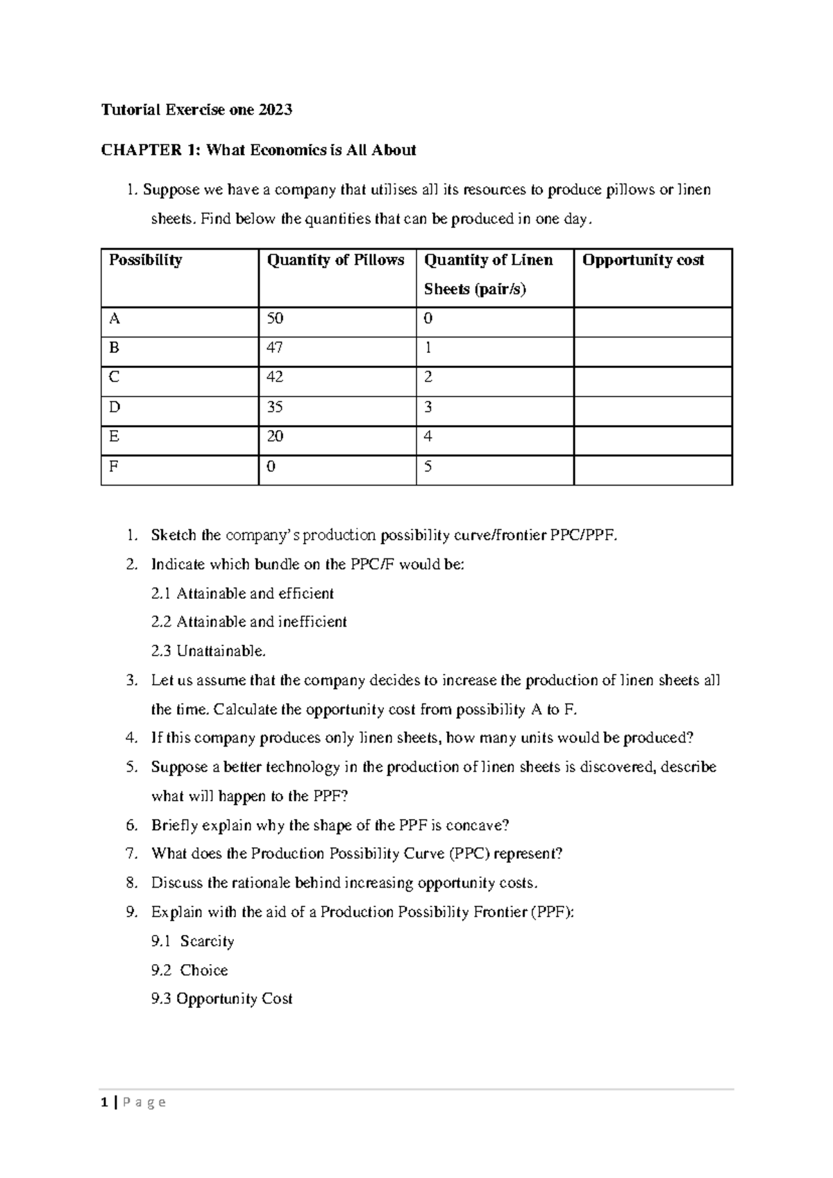 Tutorial Exercise one 2023 ECON 112 - 1 | P a g e Tutorial Exercise one 2023 CHAPTER 1: What ...