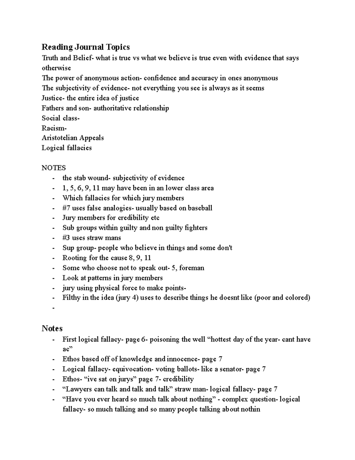 12 Angry Men Reading Journal - Reading Journal Topics Truth and Belief ...