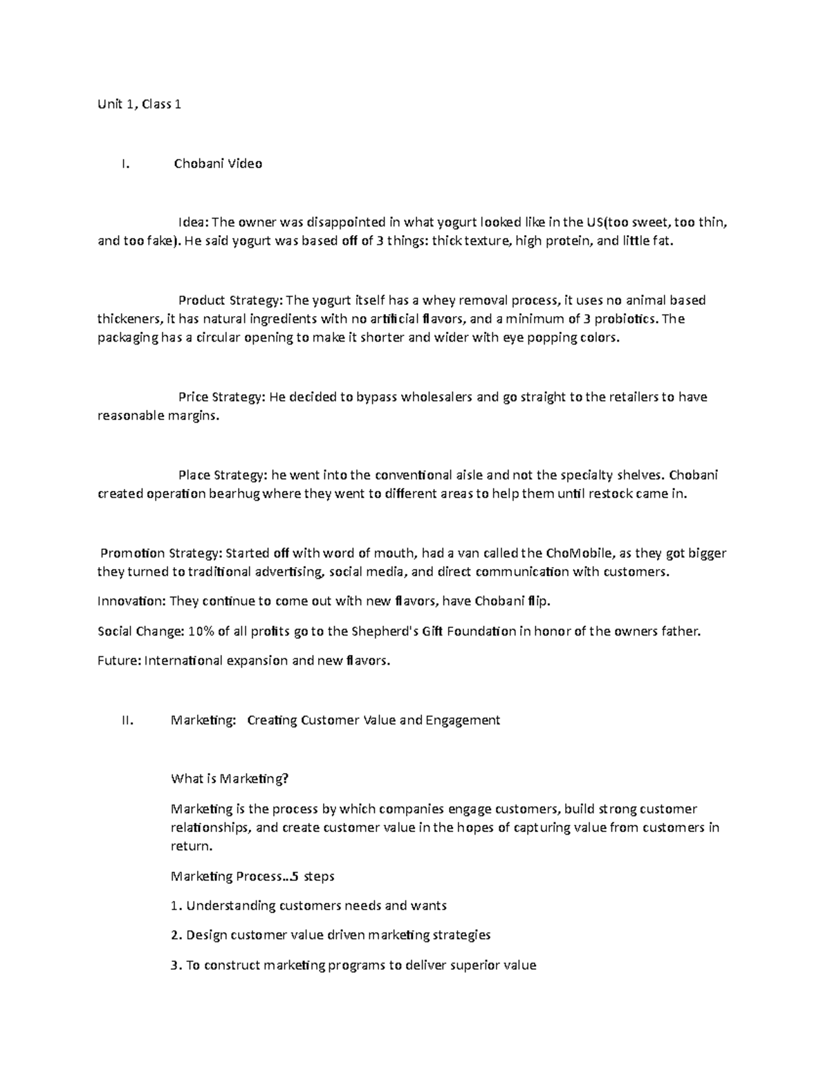 Unit 1, Class 1 - Lecture 1 notes for University of Miami with ...