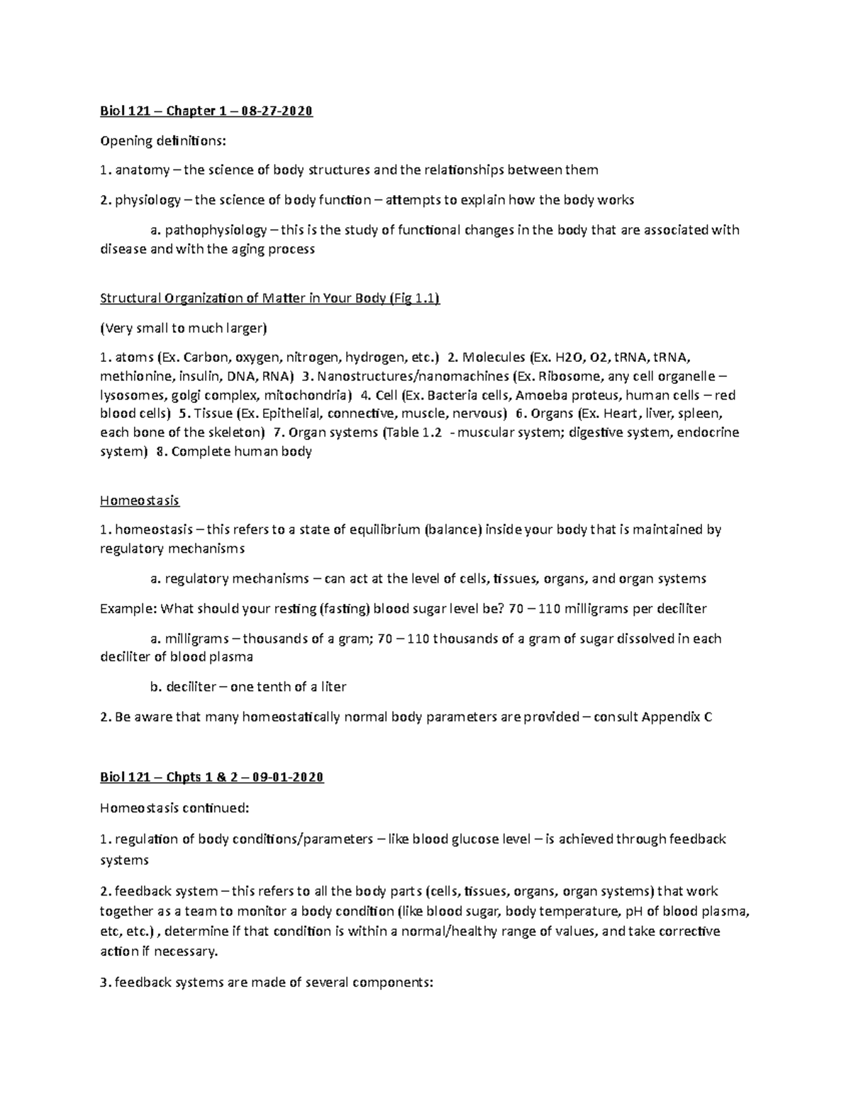 Biol 121 Chpt 1 & 2 notes - Introduction - Biol 121 – Chapter 1 – 08-27 ...
