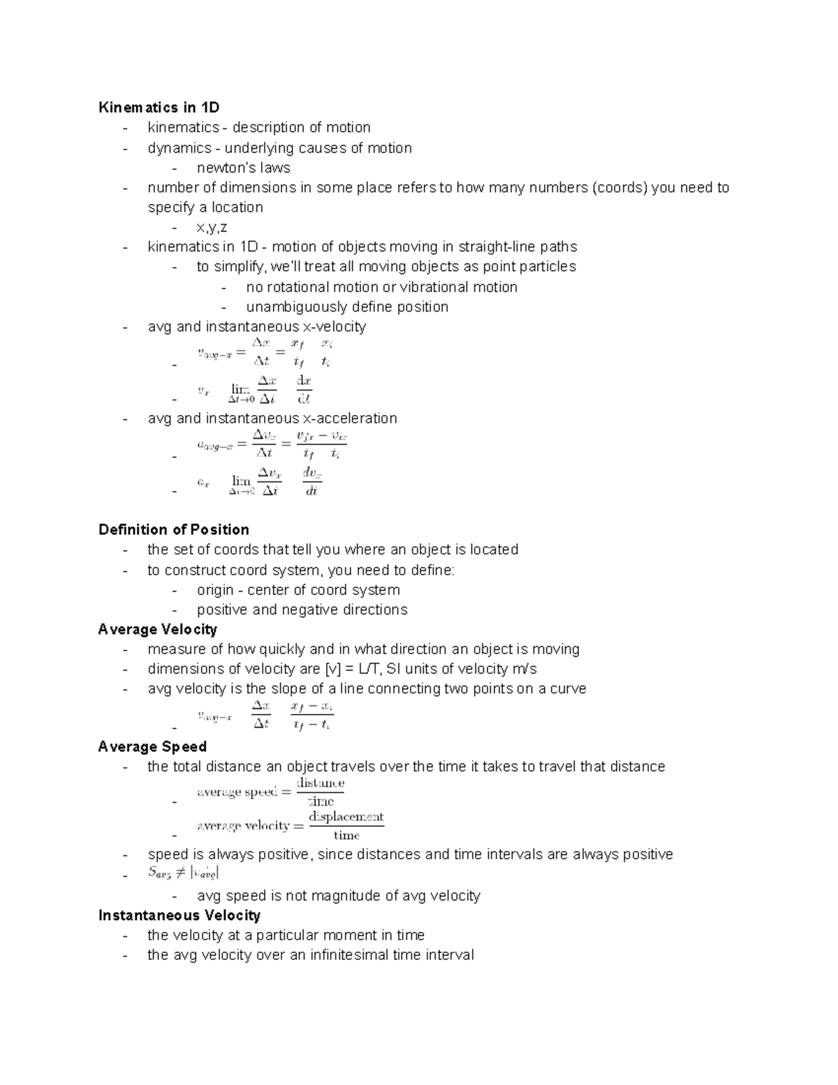 Phys ch 2 - kinematics - Kinematics in 1D - kinematics - description of ...