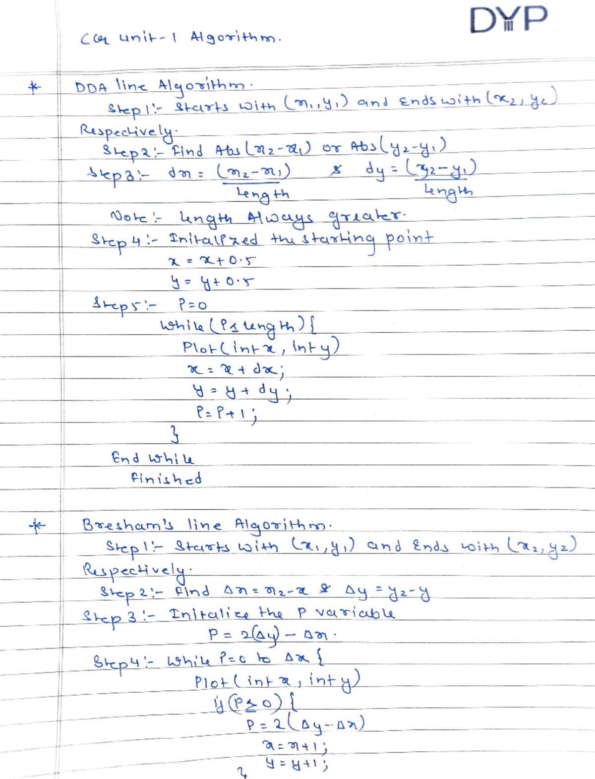 CG CHAP 1 ALGO - All the Cg unit 1 Problem - DOA line Alyoithm Shep l ...