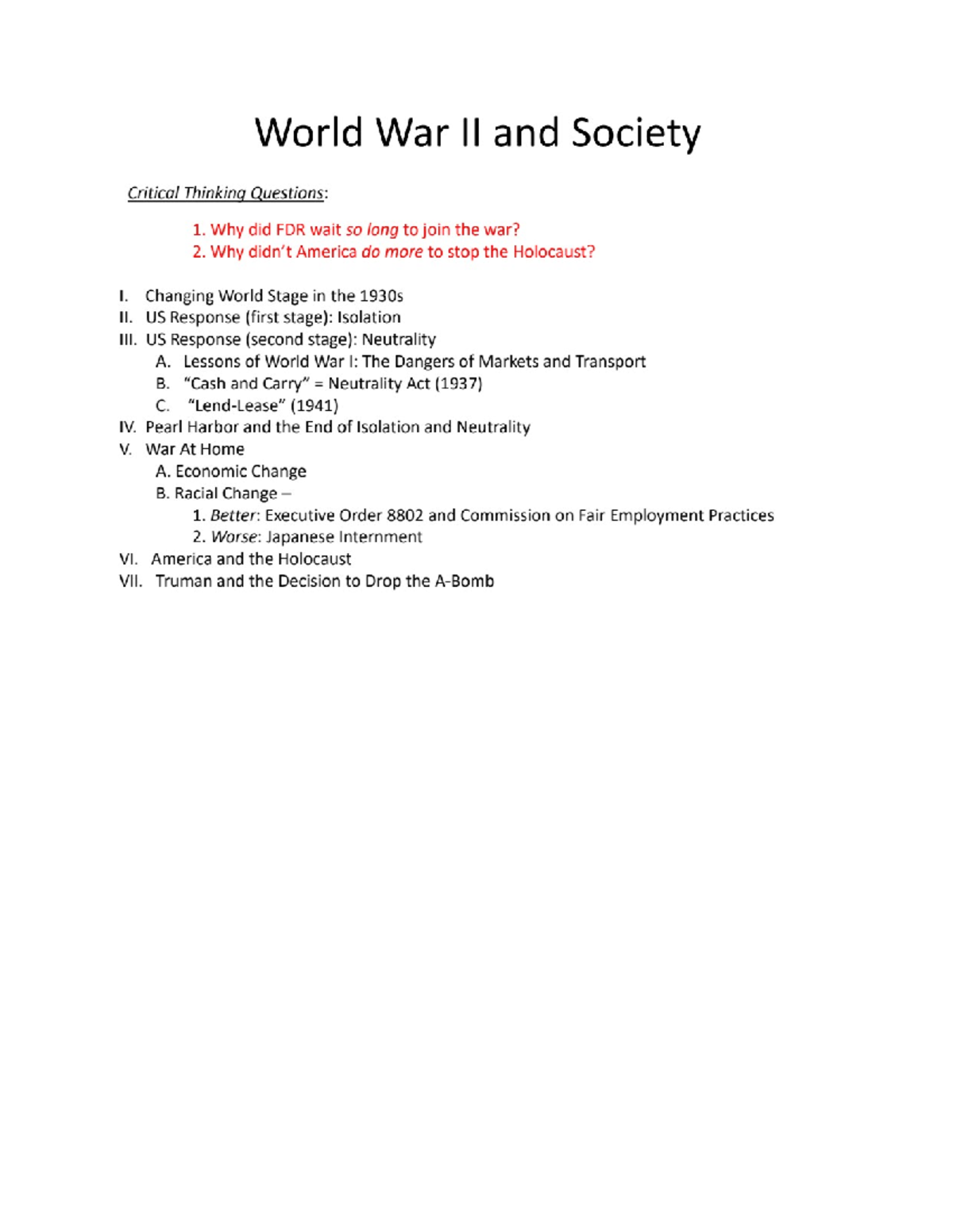 Outline 11 - WWII - LING 4712 - Studocu