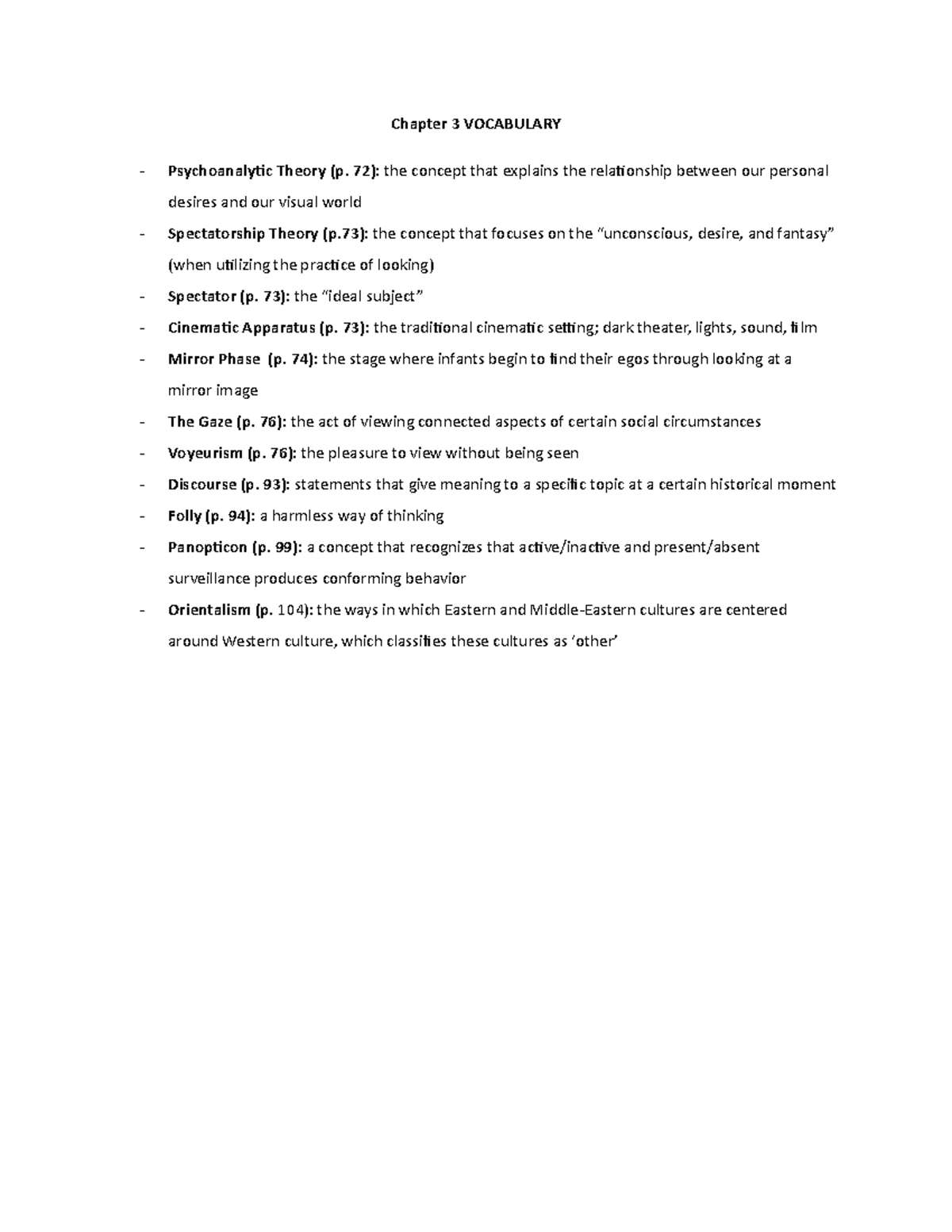 Chapter 3 Vocabulary - Chapter 3 VOCABULARY Psychoanalytic Theory (p ...