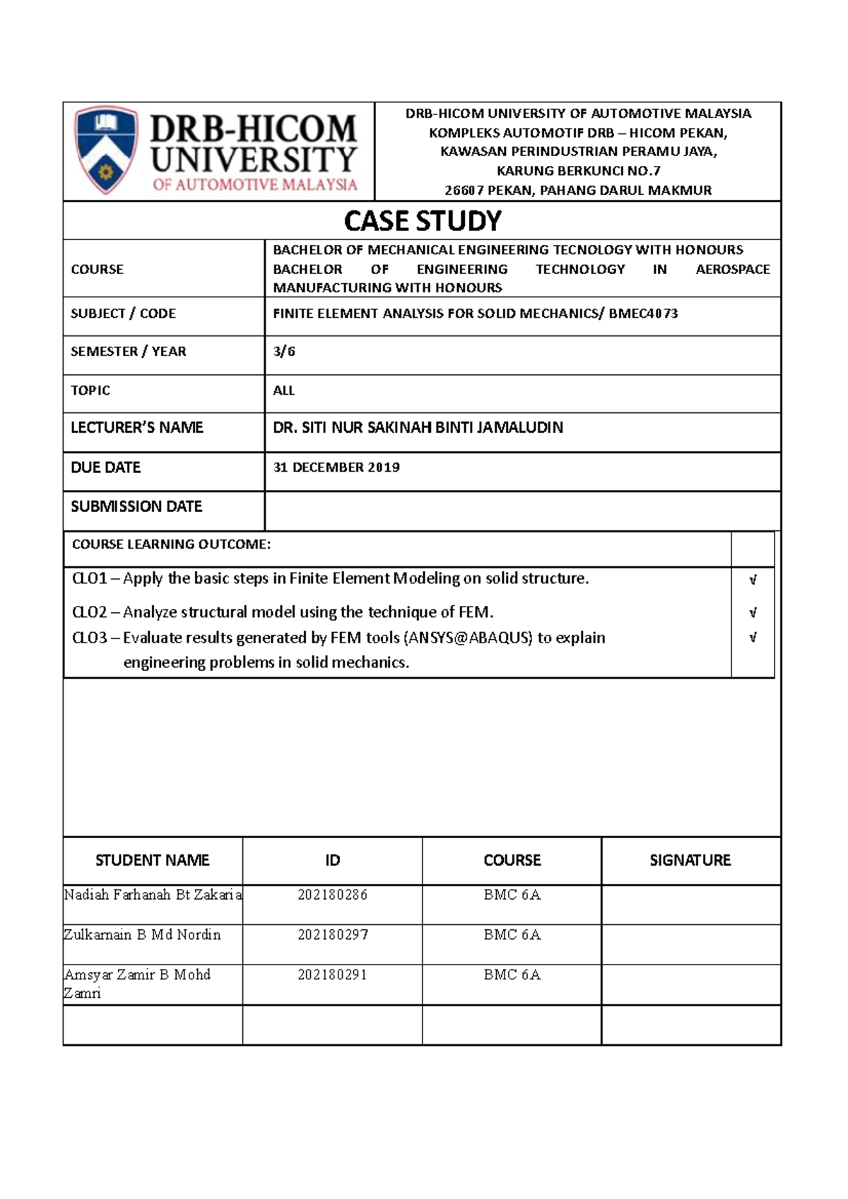 Case Study - Summarization of FEM experiments in existing articles ...