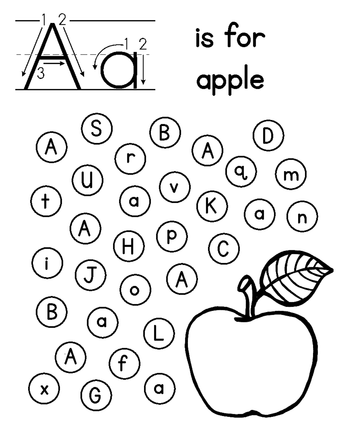 Find the letter worksheets - . apple A A A A A a a a a B B C G H K m D ...