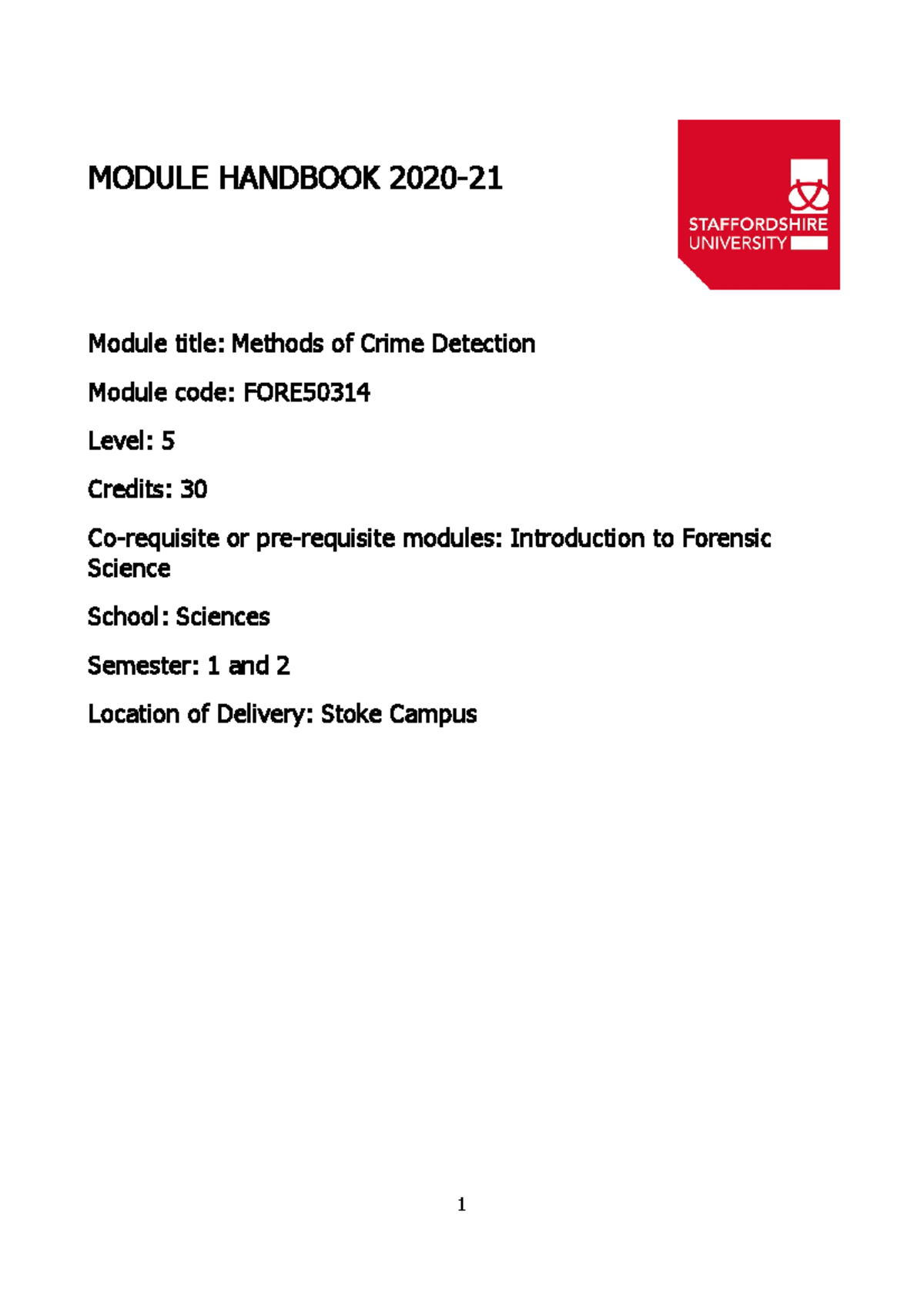 Methods of Crime Detection Module Handbook 2020-2021 - MODULE HANDBOOK ...