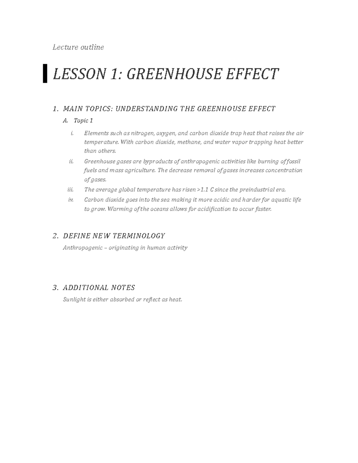 Guided Notes 10 - LESSON 1: GREENHOUSE EFFECT 1. MAIN TOPICS ...