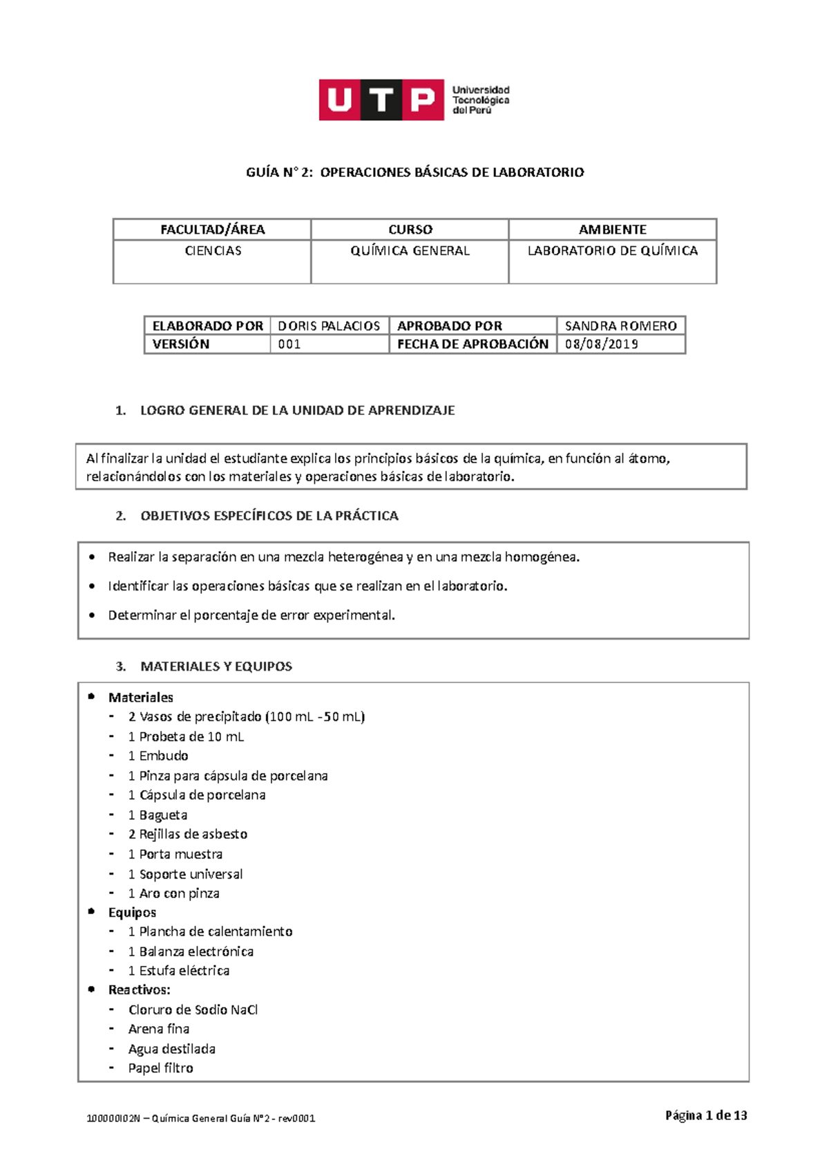 100000 L02Q -GUIA N°2- Labquimi 01- Operaciones BAS.DE LAB - 100000I02N – Química General Guía N ...