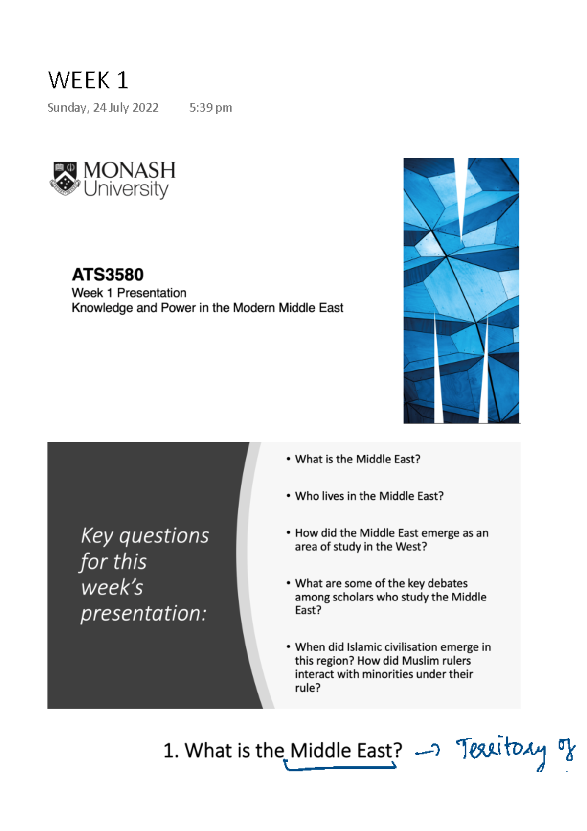 WEEK 1 - Modern middle east lecture notes and powerpoint slides - WEEK ...