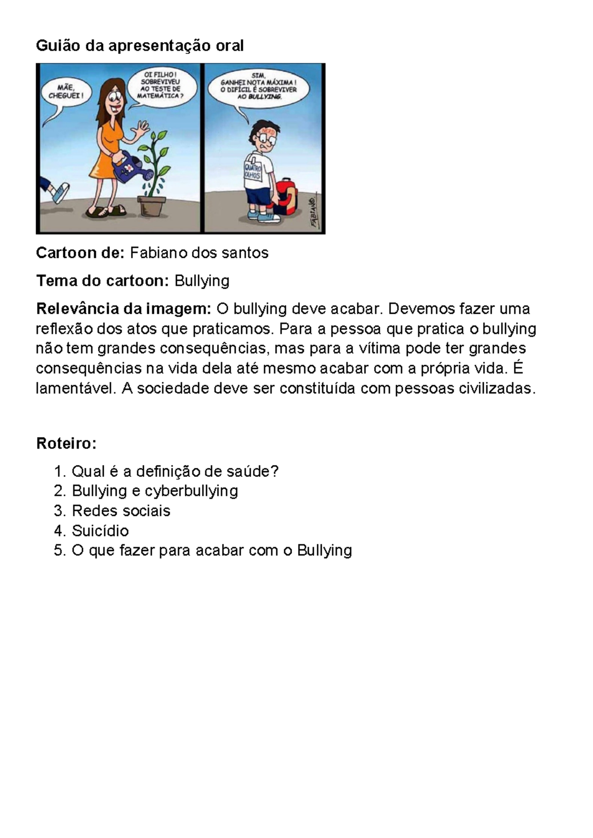Apresentação oral-bullying - Guião da apresentação oral Cartoon de ...