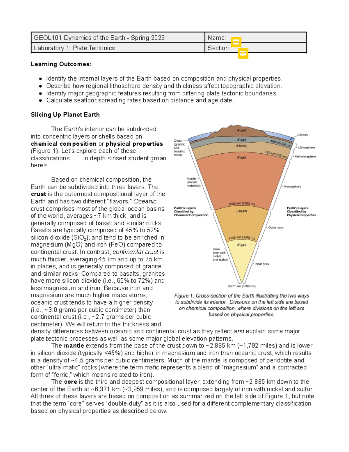 S23 - GEOL101 - Lab 1 - Plate Tectonics - Handout - Bradley Hofmann ...