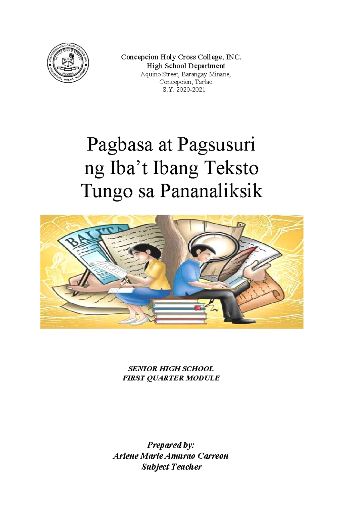 pagbasa at pasulat nnj - Concepcion Holy Cross College, INC. High ...