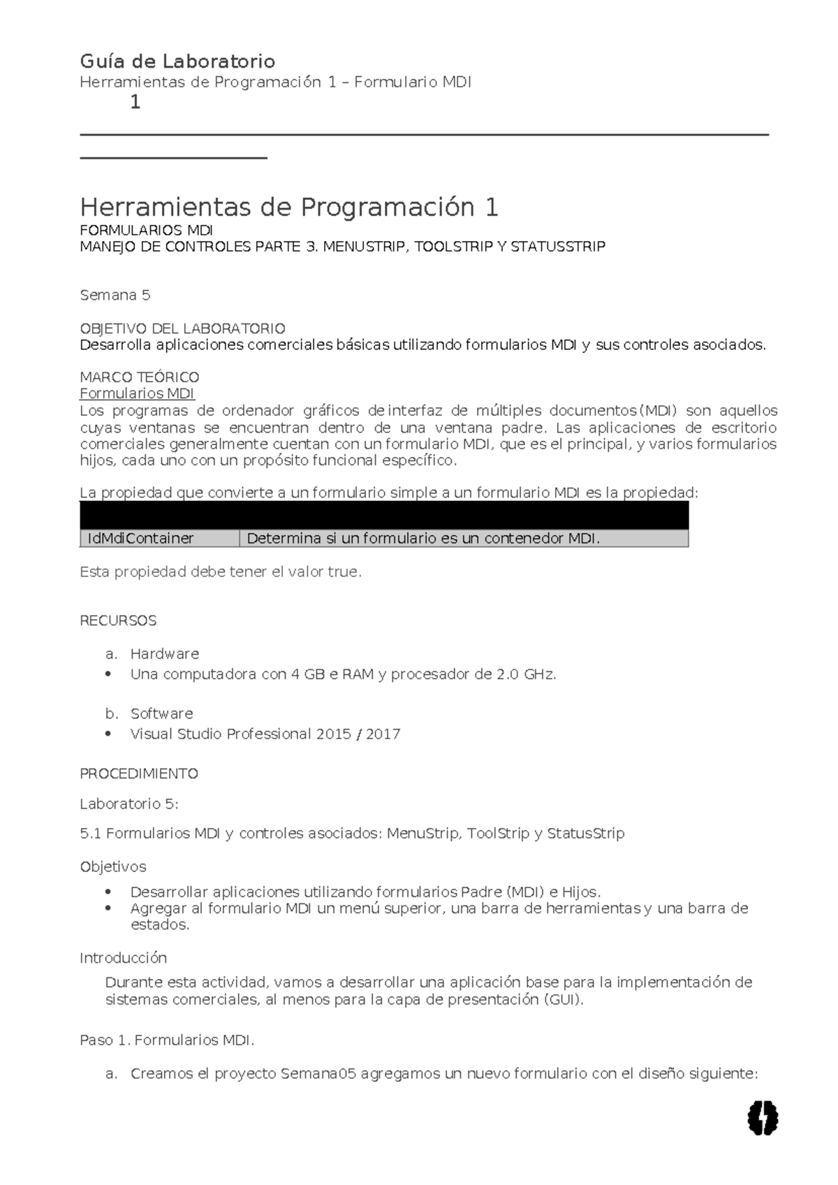S5 Formularios MDI - Herramientas de Programación 1 – Formulario MDI 1 - Studocu