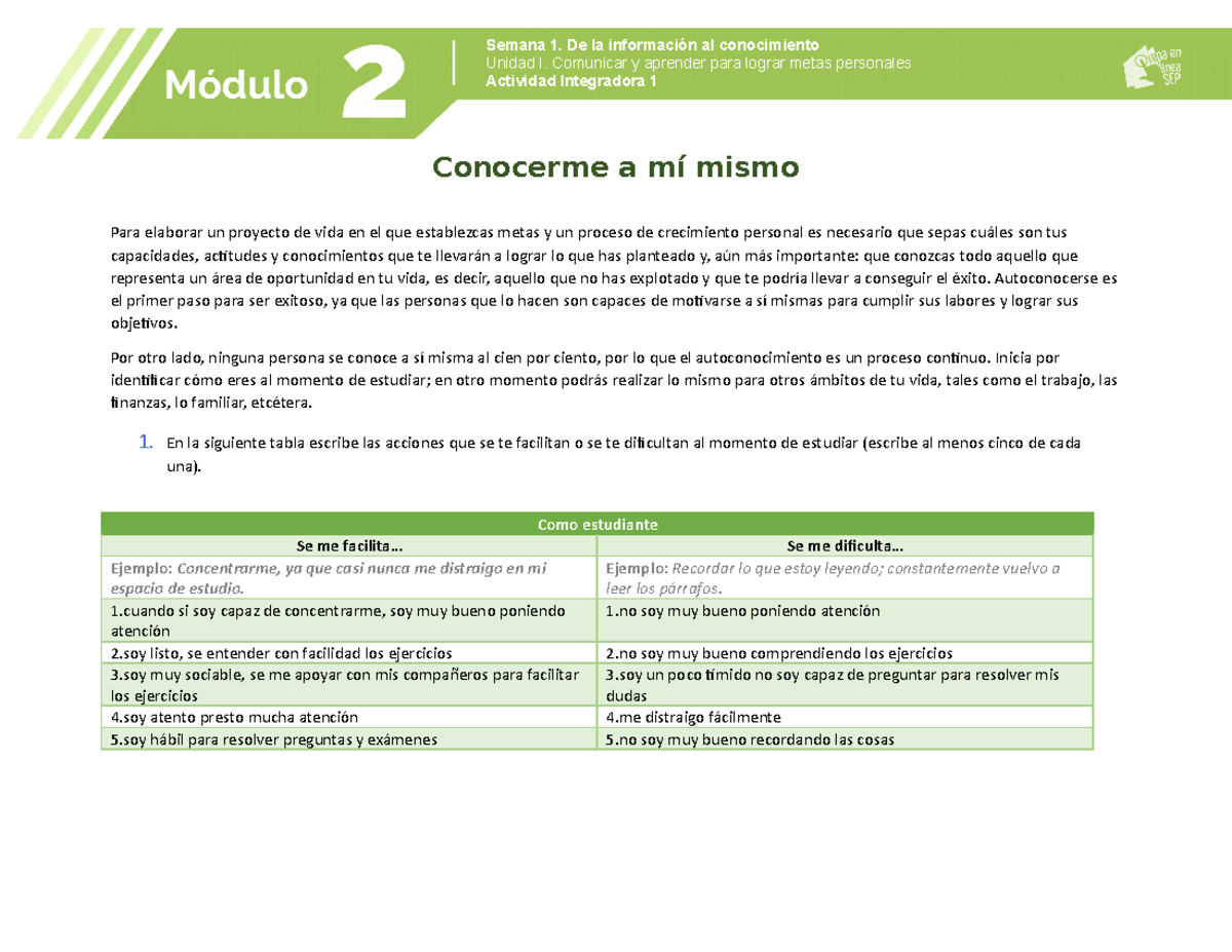 Actividad Integradora 1 Modulo 2 M02S1AI1 Conocerme A M Mismo Para