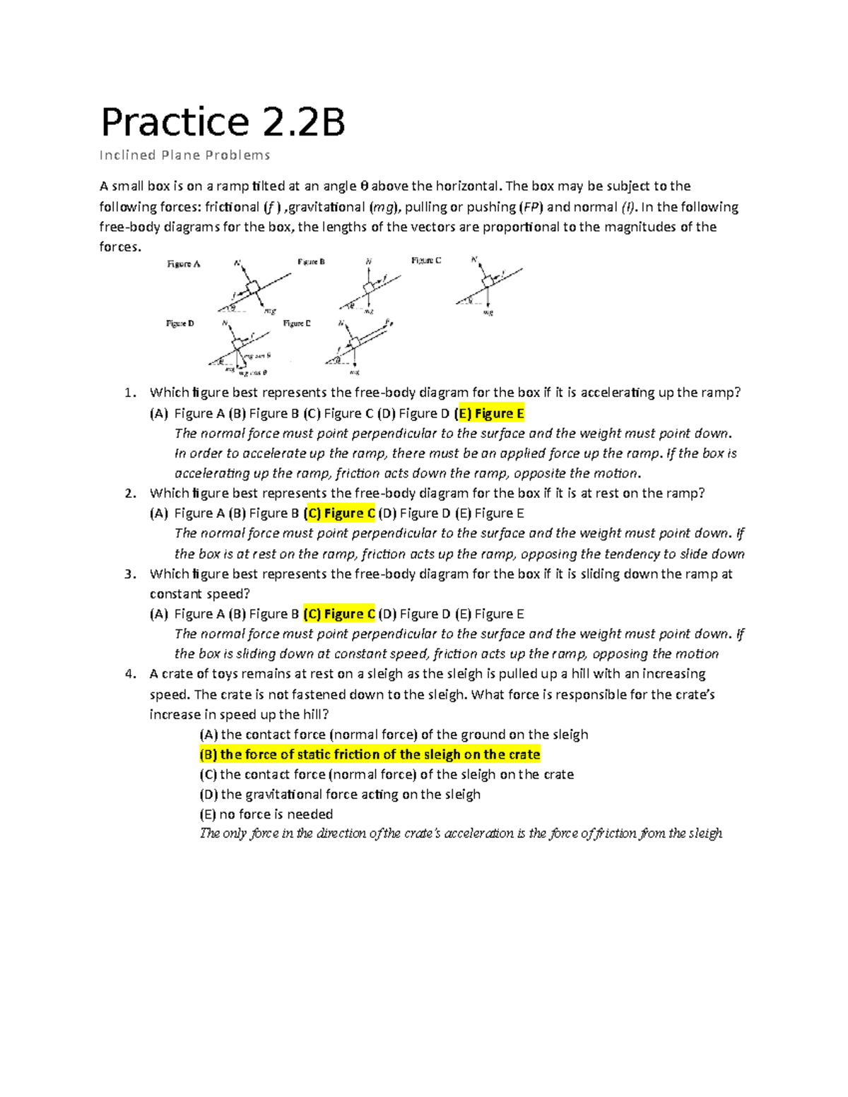 Practice 2 2b inclined planes solutions - Practice 2 Inclined Plane ...
