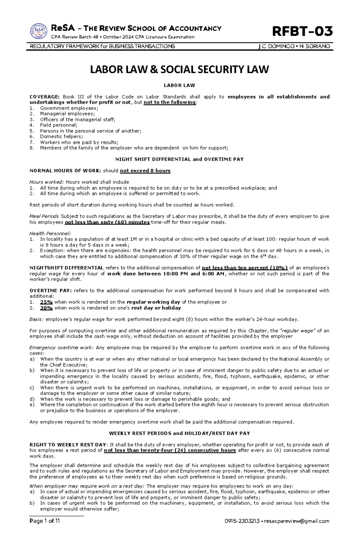 RFBT-03 (Labor & Social Security) - ReSA - THE REVIEW SCHOOL OF ...