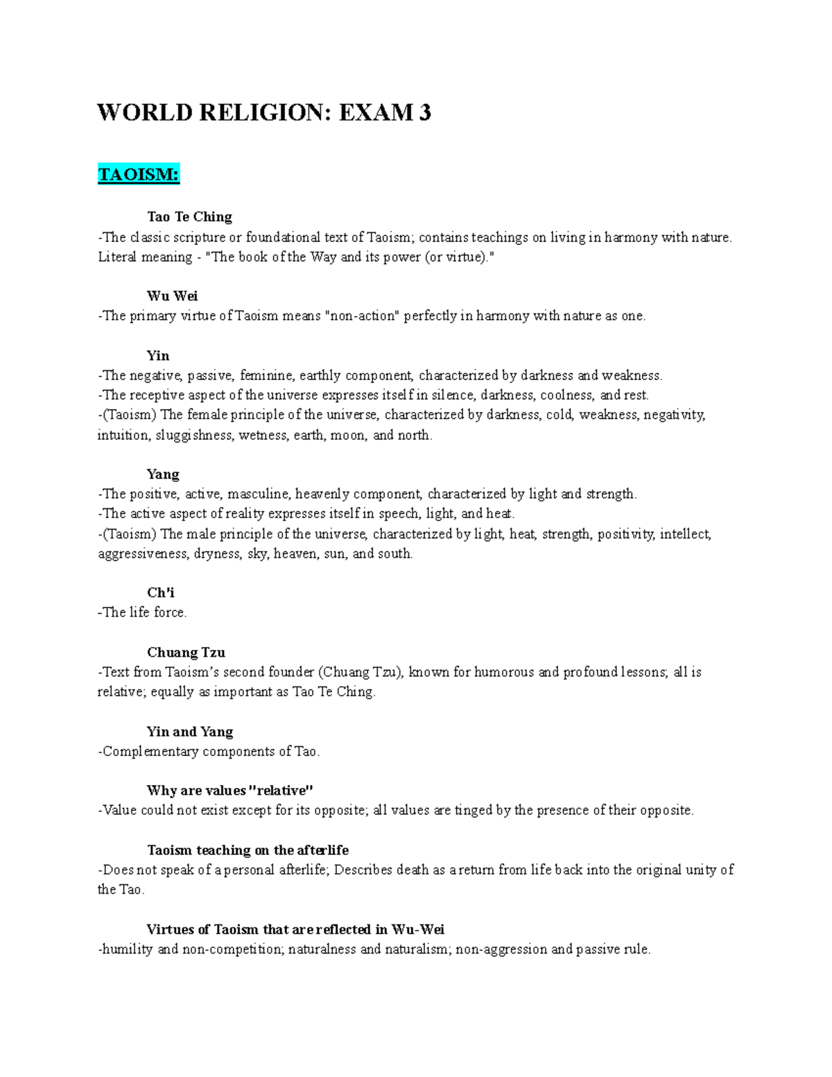 World Religion EXAM 3 - Final Exam Review Alex Snow - WORLD RELIGION ...