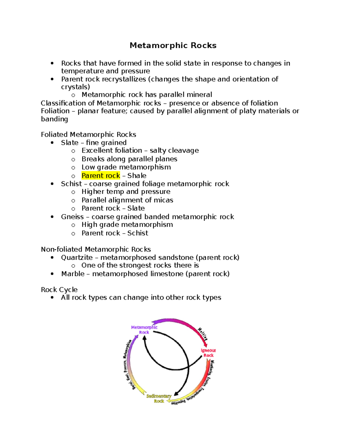 Metamorphic Rocks Lecture Notes - Metamorphic Rocks Rocks that have ...