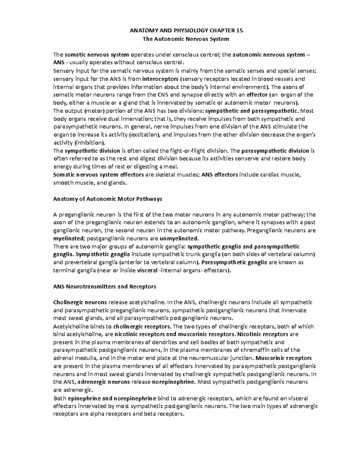 BIOL 2401-Chapter 15 - chapter 15 - ANATOMY AND PHYSIOLOGY CHAPTER 15 ...