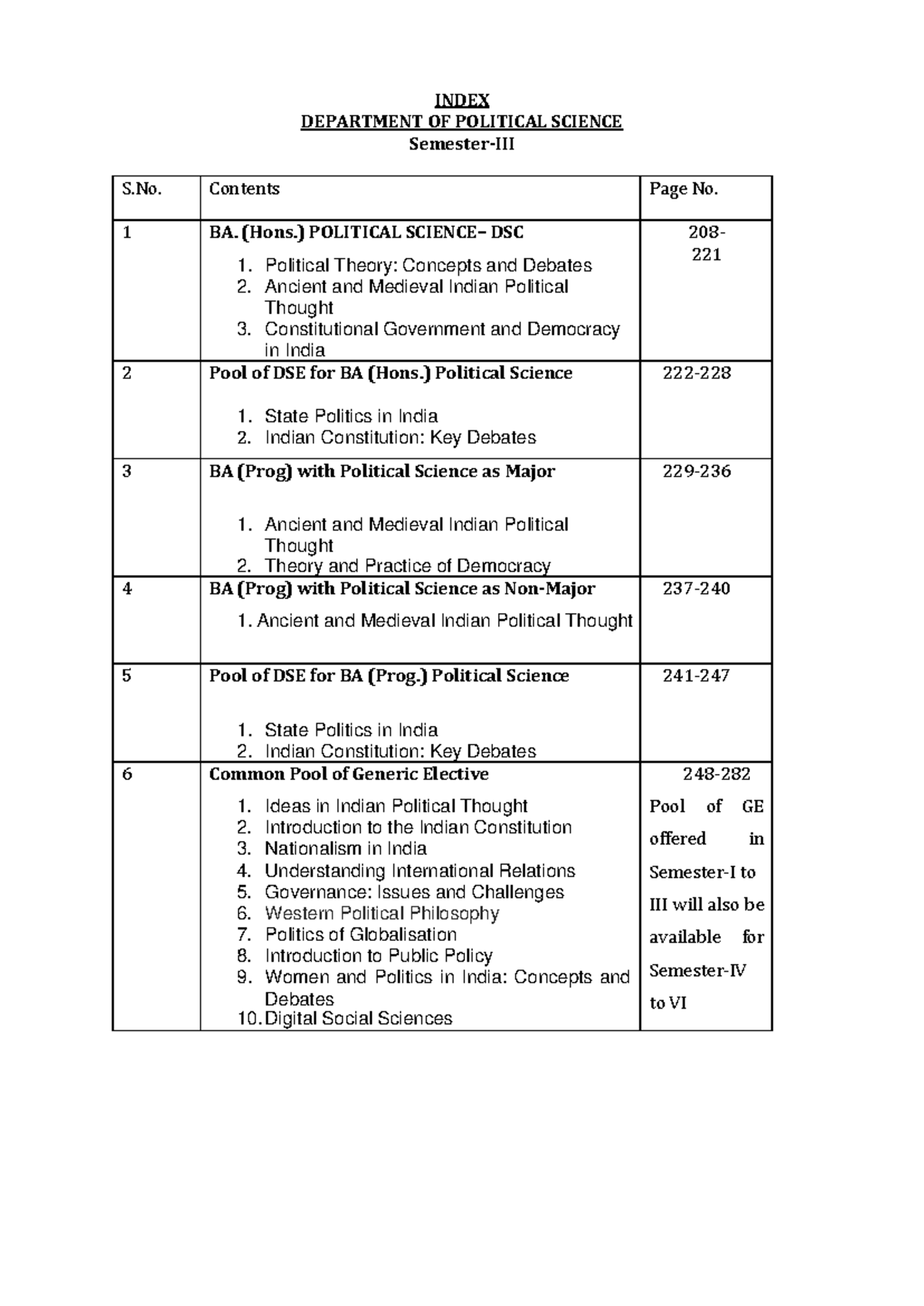 Syllabus-Sem-3 merged - INDEX DEPARTMENT OF POLITICAL SCIENCE Semester-III S. Contents Page No ...