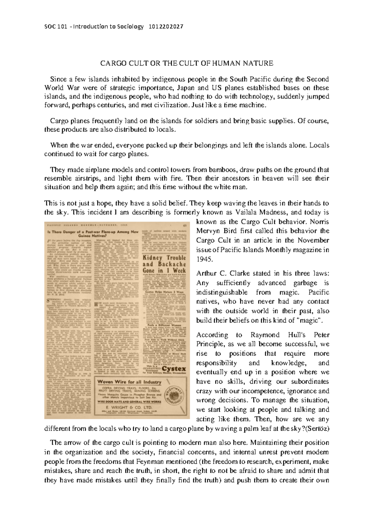 Cargo cult or cult of the human nature - CARGO CULT OR THE CULT OF ...