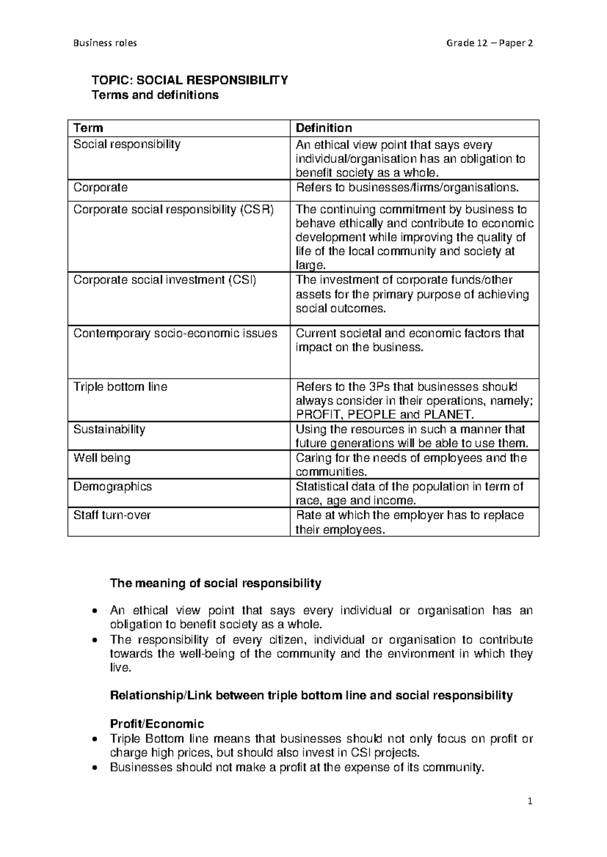 Topic 4 grade 12 social responsibility - TOPIC: SOCIAL RESPONSIBILITY ...