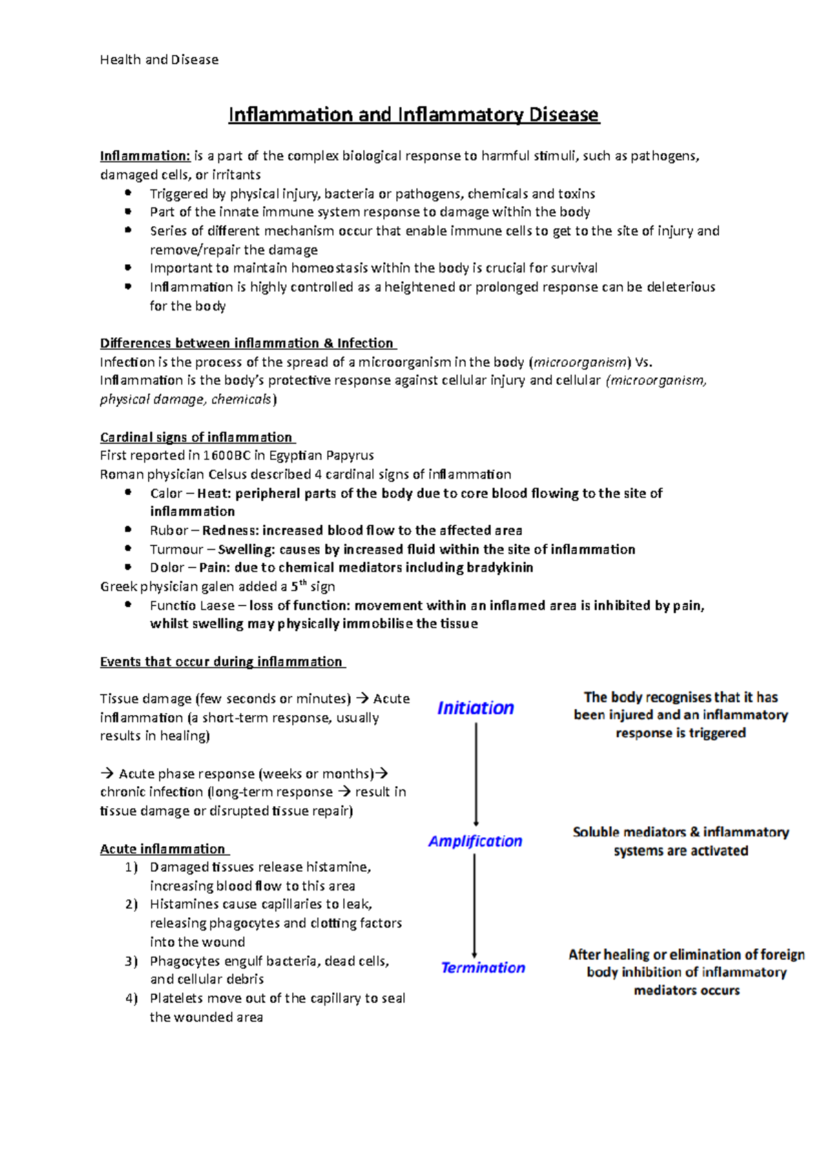 Inflammation and Inflammatory Disease - notes - Inflammation and ...