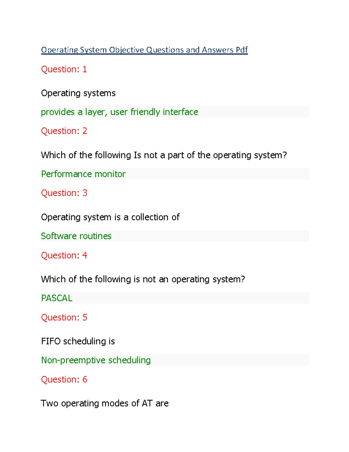 Operating System Objective Questions Answers Operating System Objective Questions And Answers