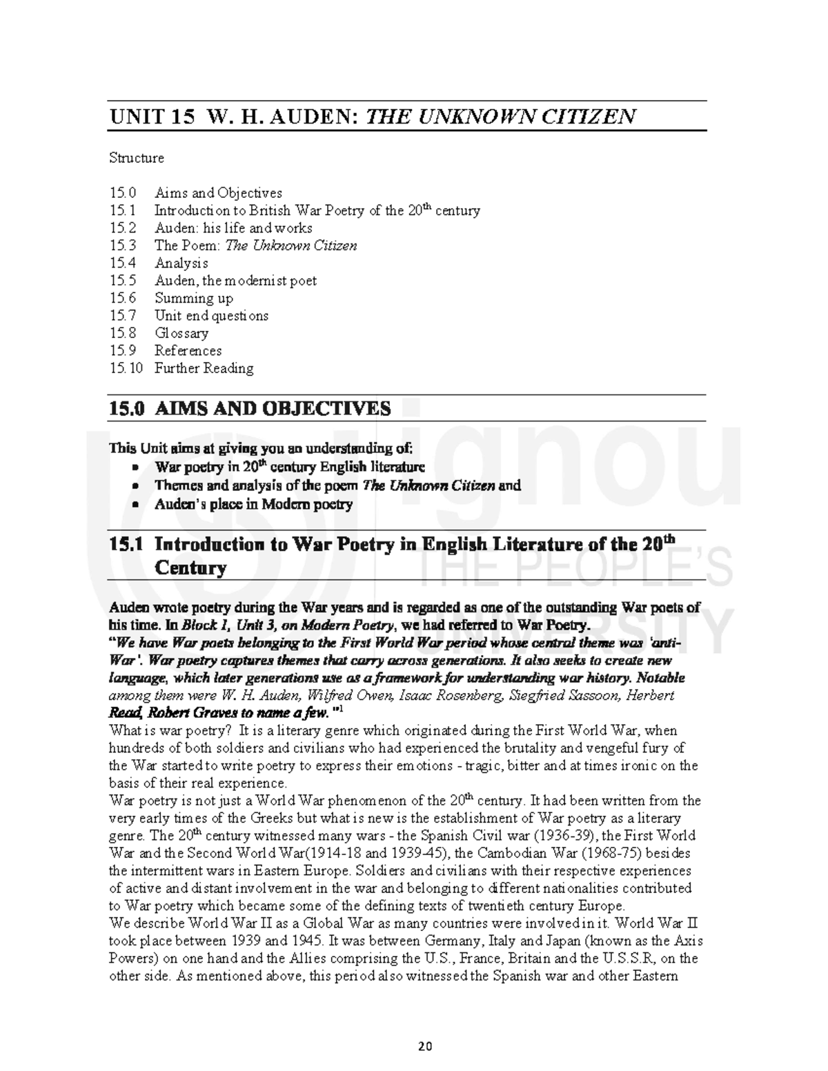 Unit-15 - you - UNIT 15 W. H. AUDEN: THE UNKNOWN CITIZEN Structure 15 ...