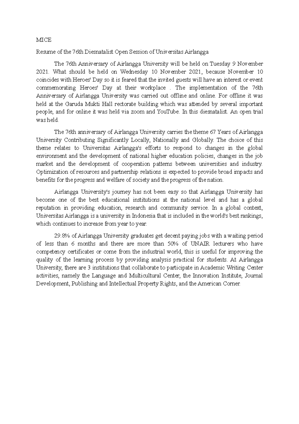 3 MICE - task - MICE Resume of the 76th Diesnatalist Open Session of ...