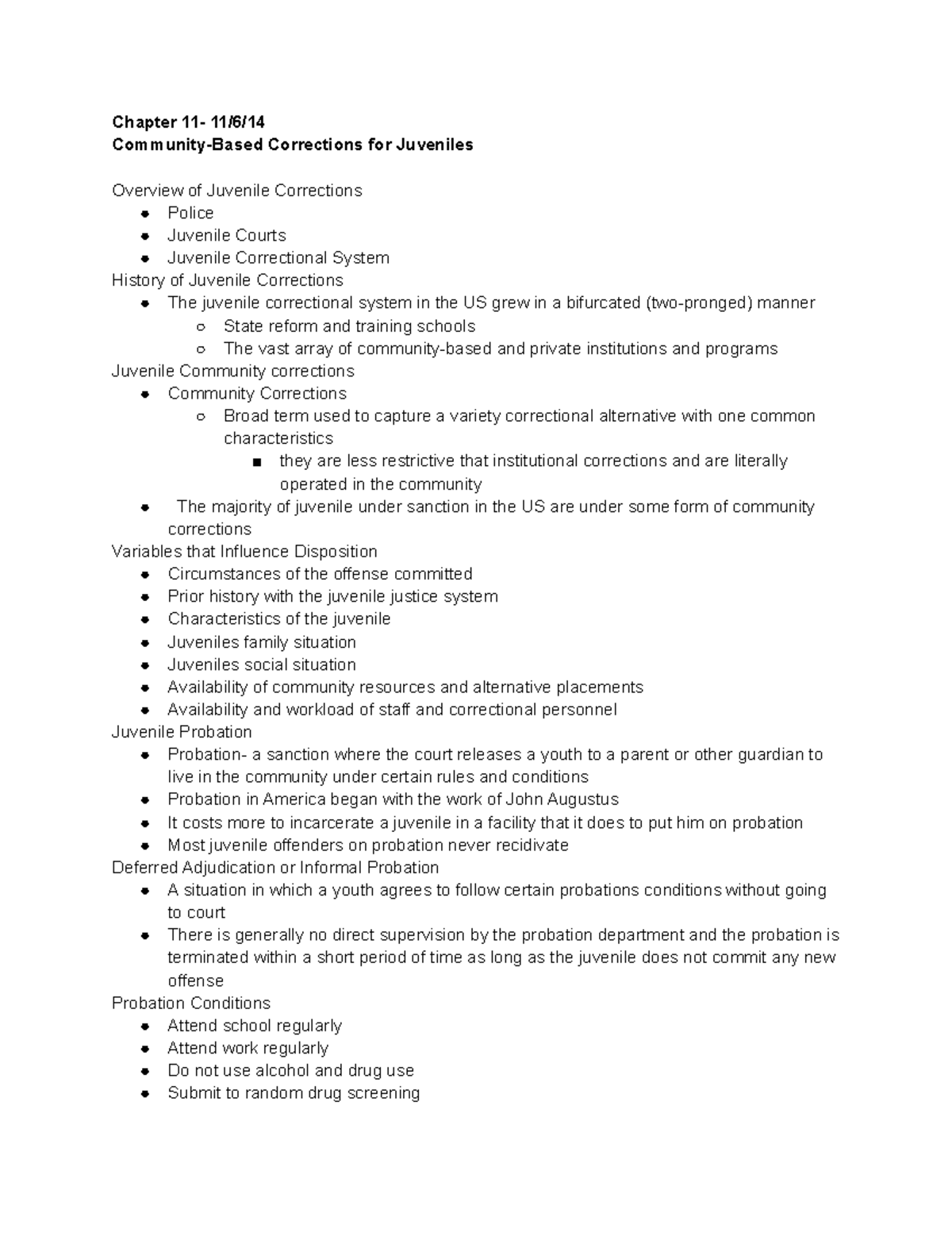 Juvenile Delinquency- Chapter 11 notes Community-Based Corrections for ...