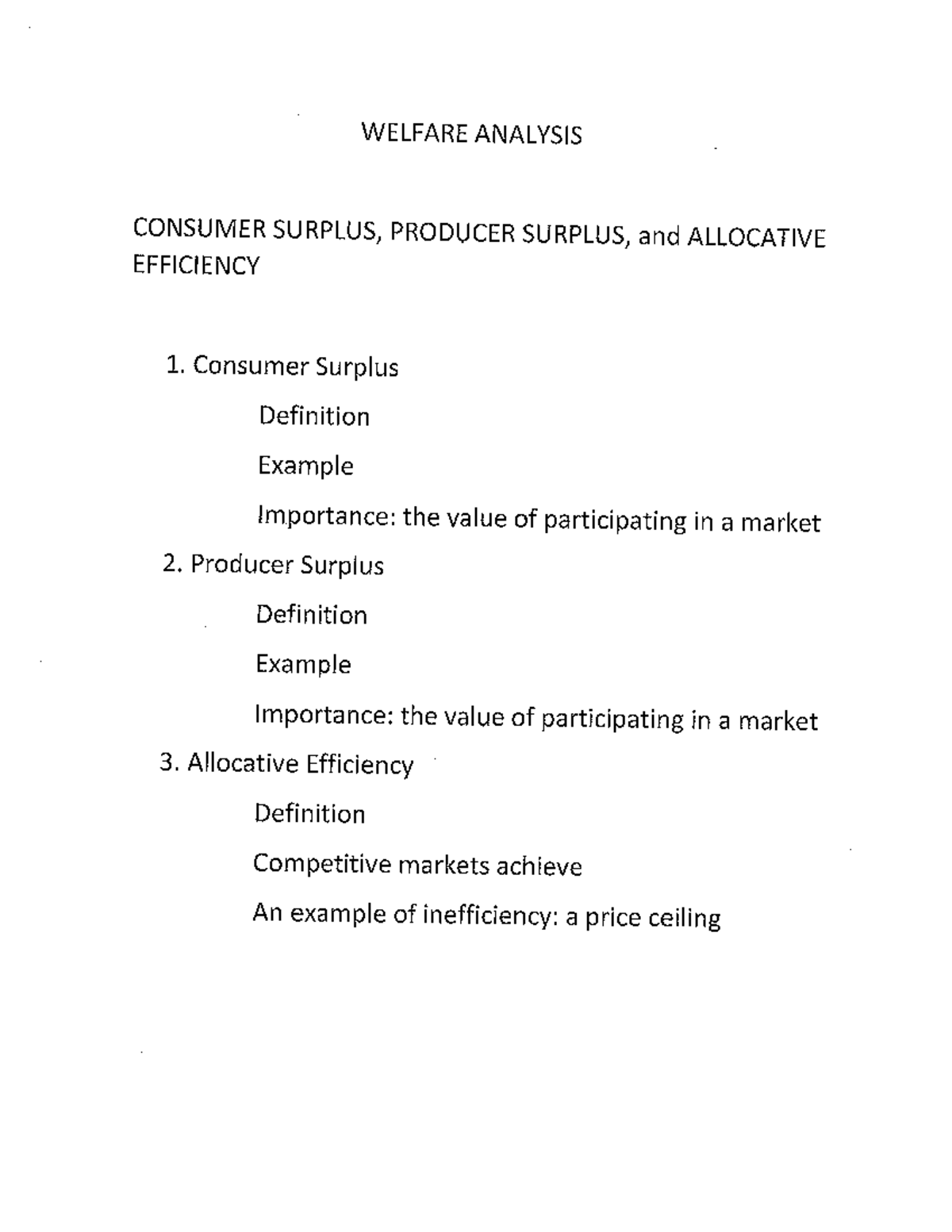 Eco101L10 - Lecture notes 10 - WELFARE ANALYSIS CONSUMER SURPLUS ...