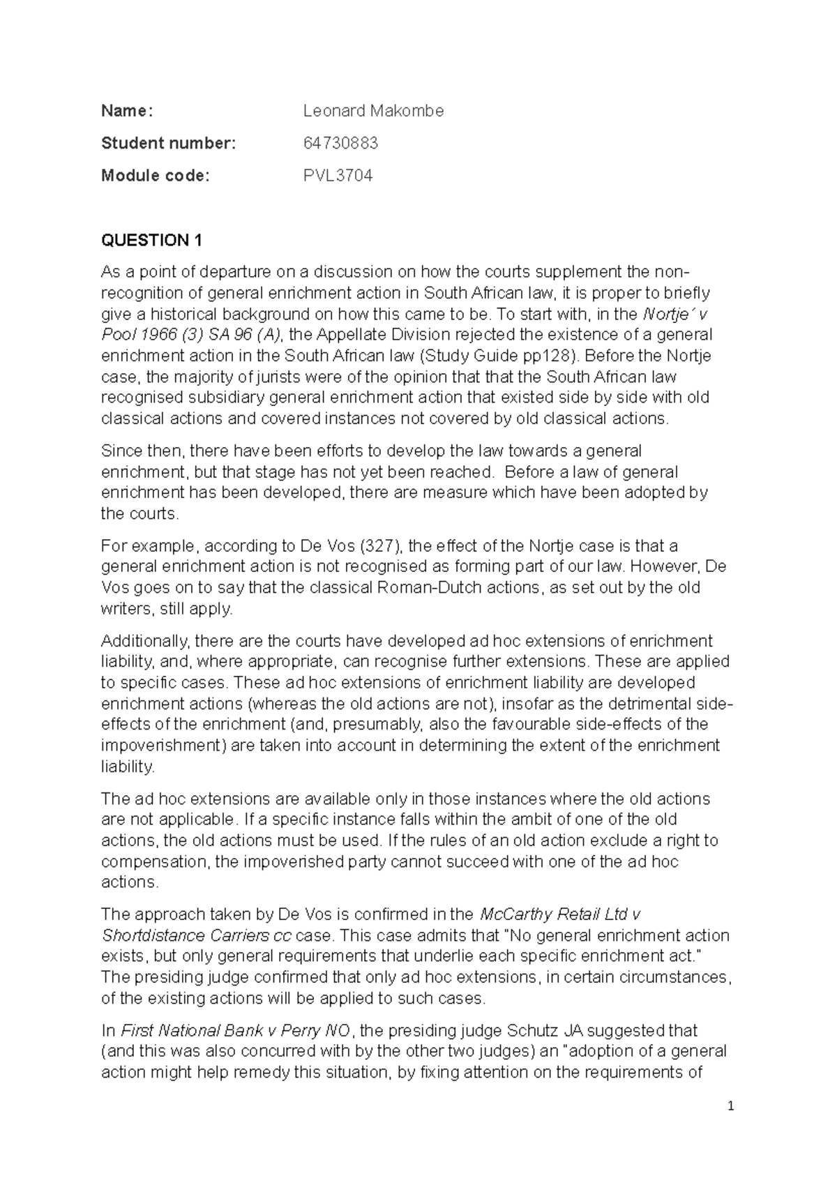 Leonard Makombe 64730883 PVL3704 Exam 2024 - Name: Leonard Makombe Student number: 64730883 ...