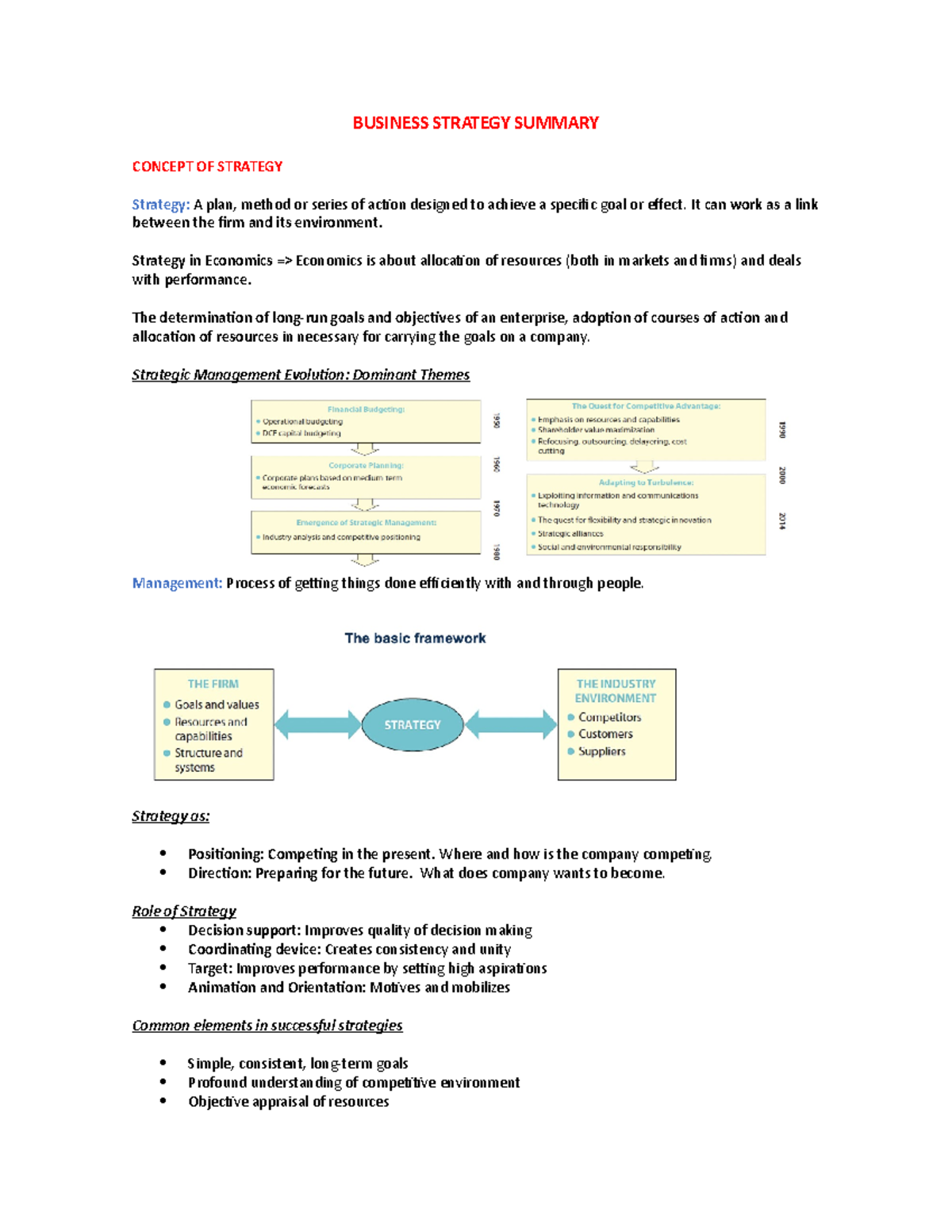 Business Strategy Summary - BUSINESS STRATEGY SUMMARY CONCEPT OF ...