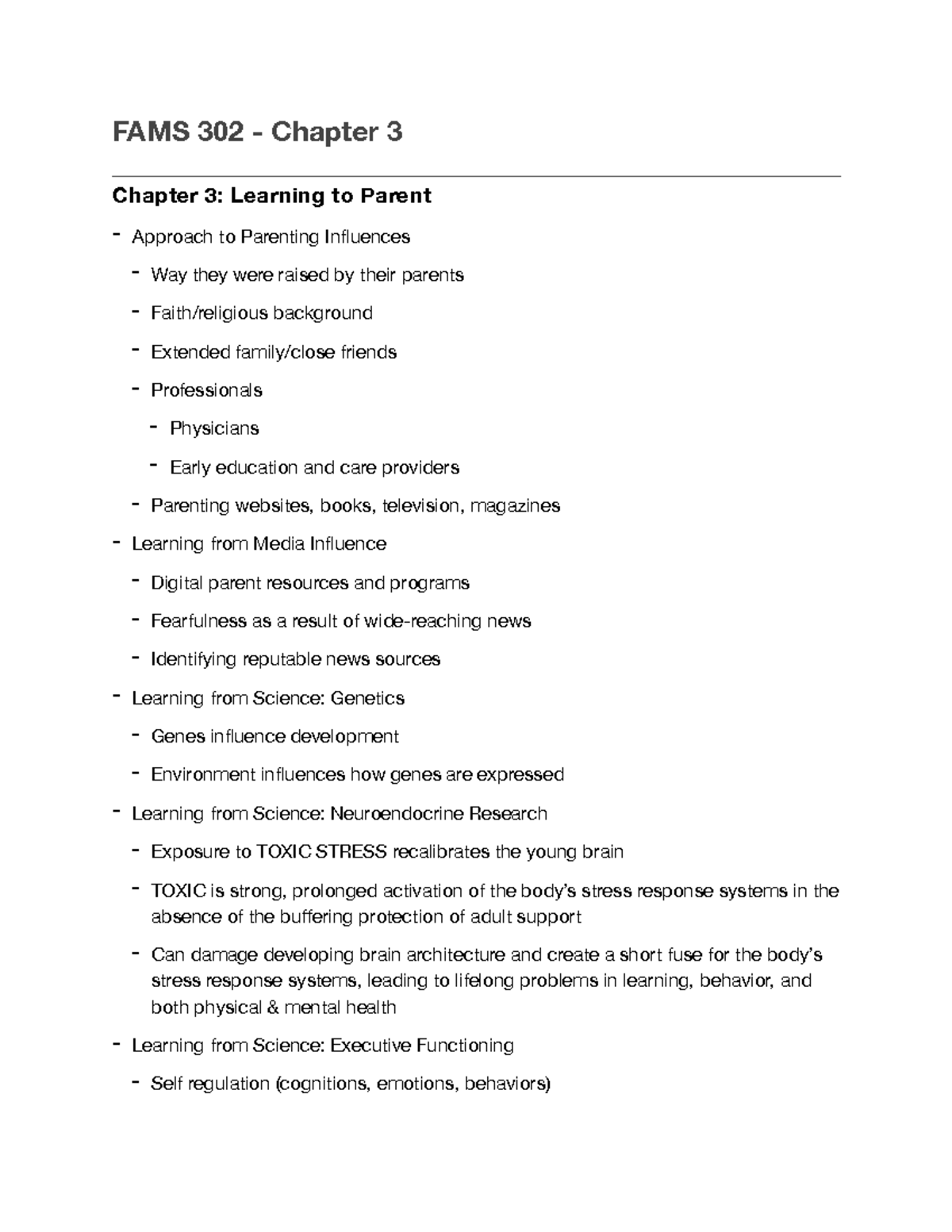 Chapter 3 - Notes - FAMS 302 - Chapter 3 Chapter 3: Learning to Parent ...