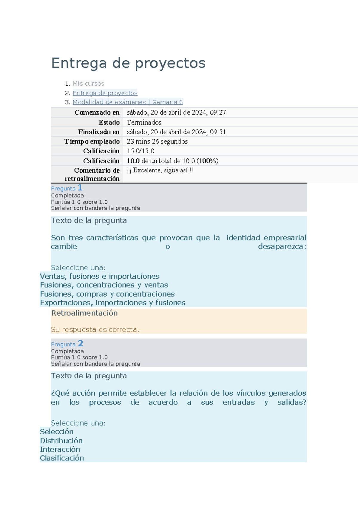 Examen semana 5y6 Entrega de proyectos - Entrega de proyectos 1. Mis cursos 2. Entrega de ...