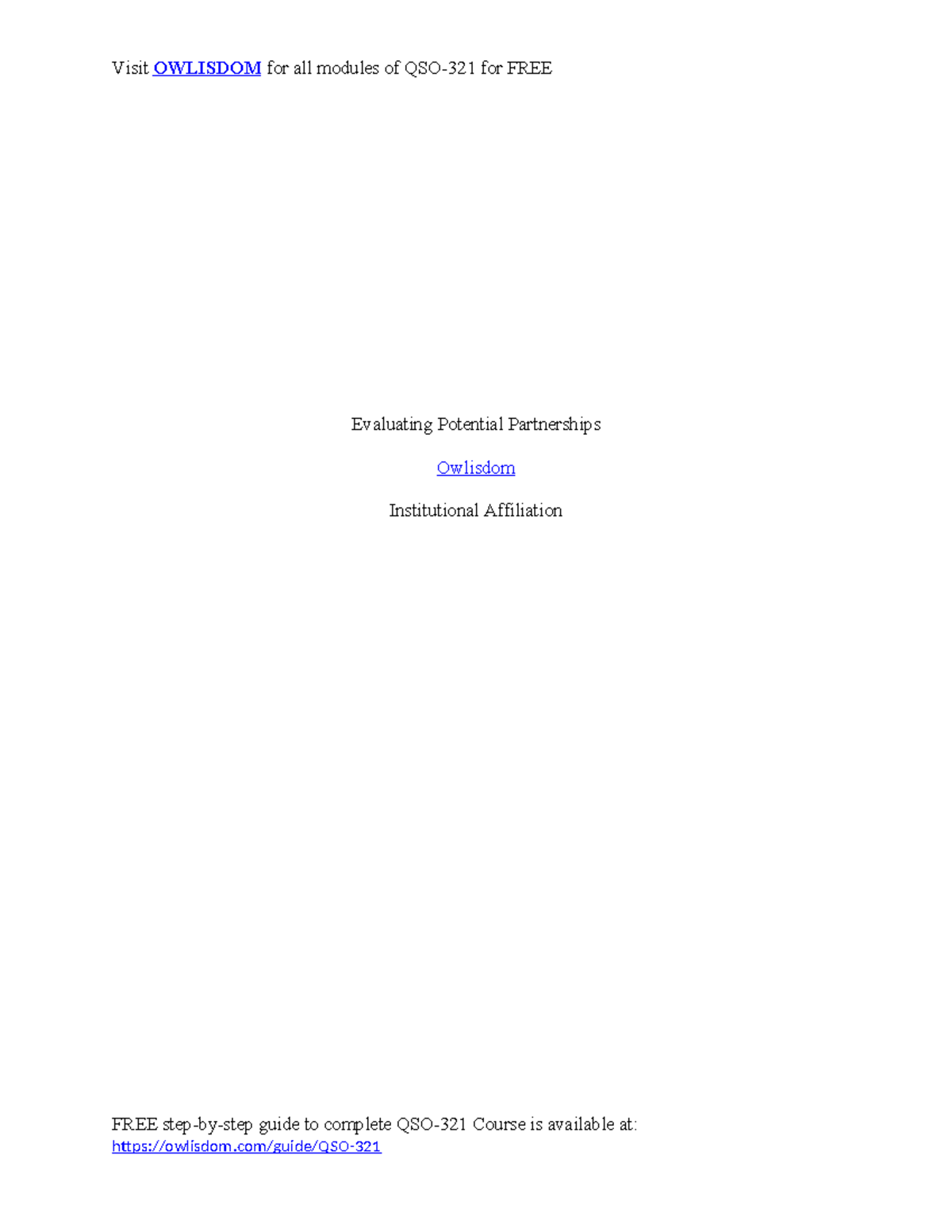 QSO 321 5-3 Assignment - Evaluating Potential Partnerships Owlisdom ...