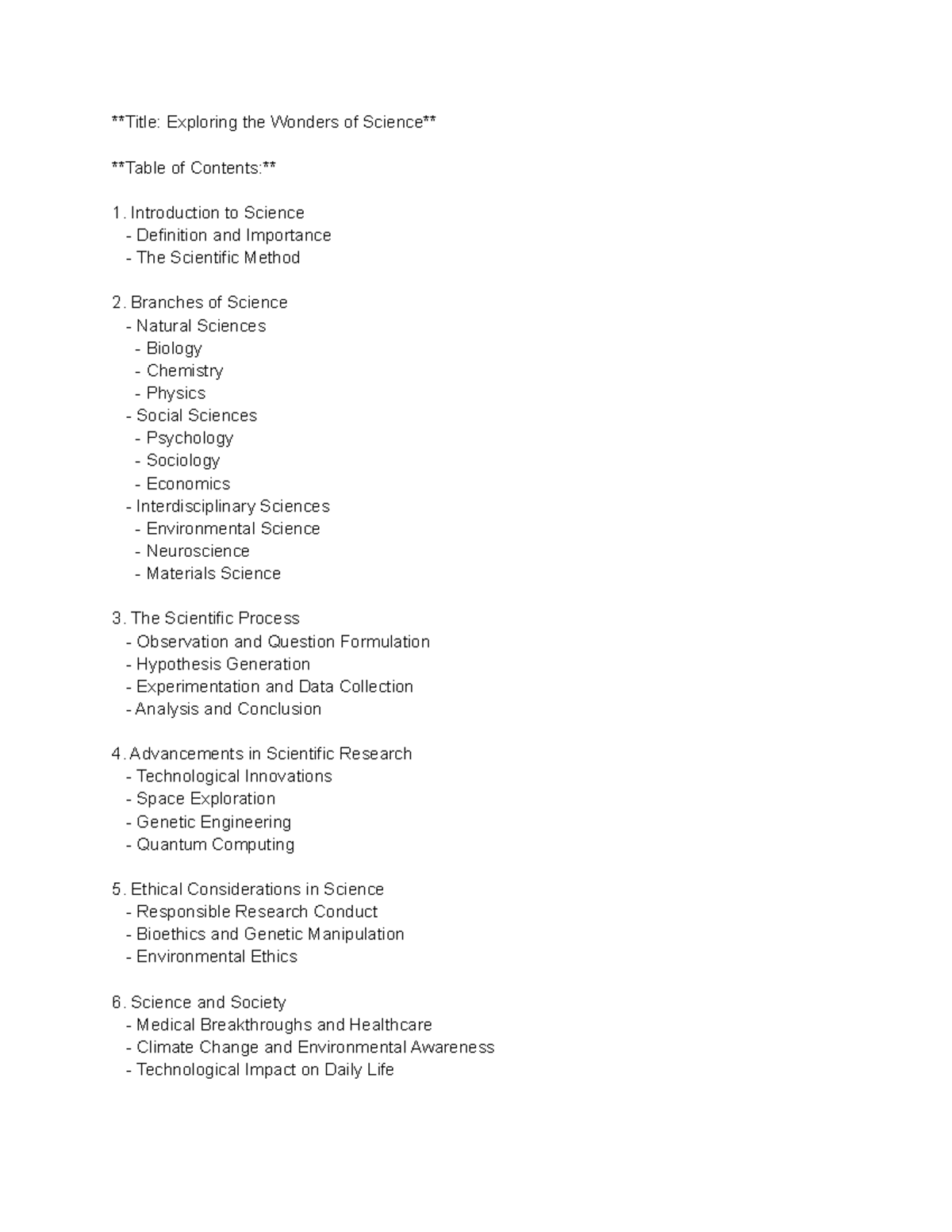 Untitled document - eewdsad - Title: Exploring the Wonders of Science ...