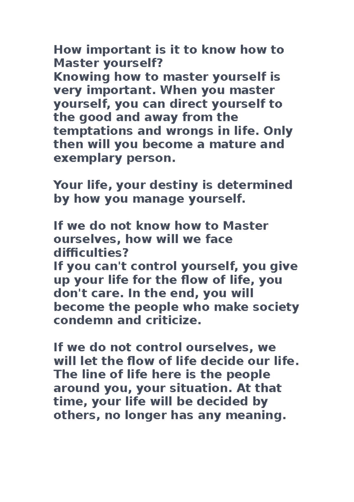 How important is it to know how to Master yourself - How important is ...