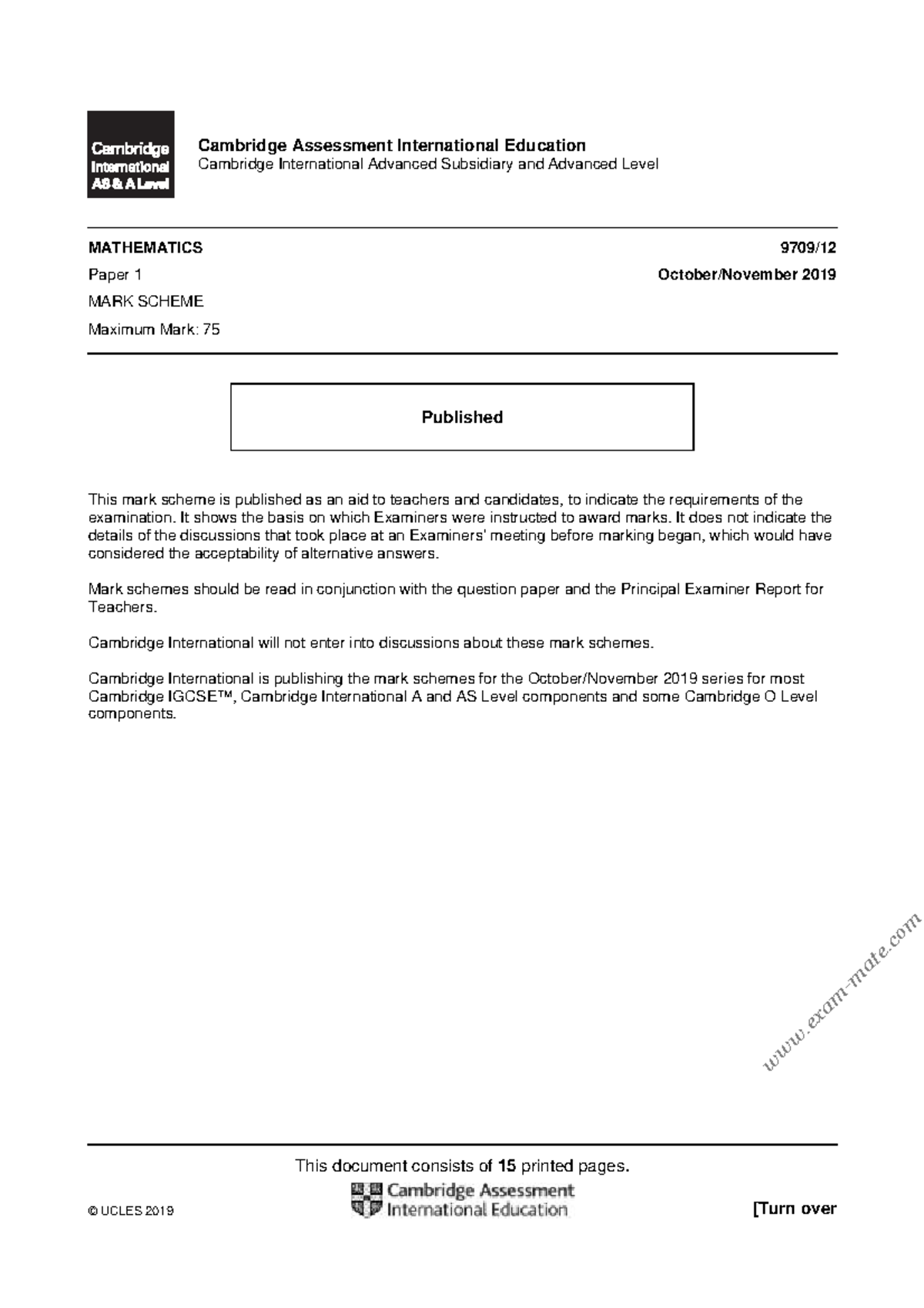 9709 w19 ms 12 - Mathematics - This document consists of 15 printed ...